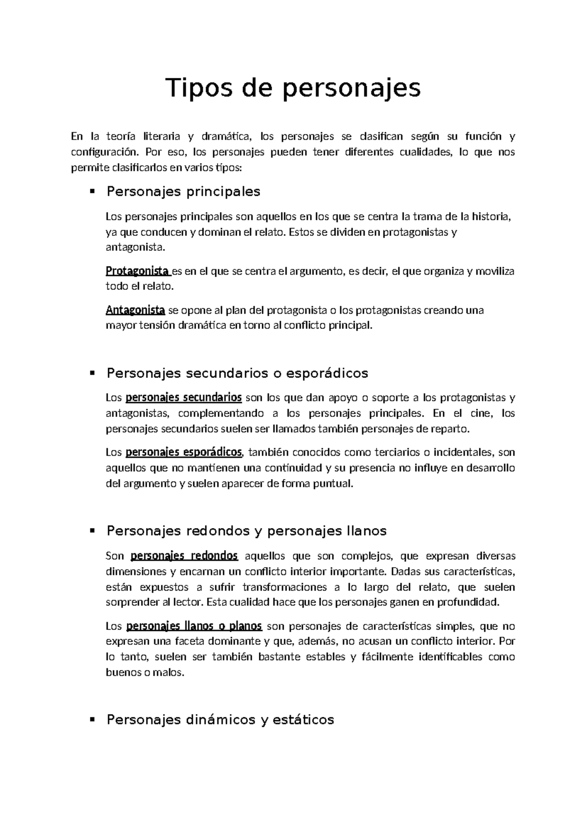 Tipos DE Personajes-1 - Tipos de personajes En la teoría literaria y ...