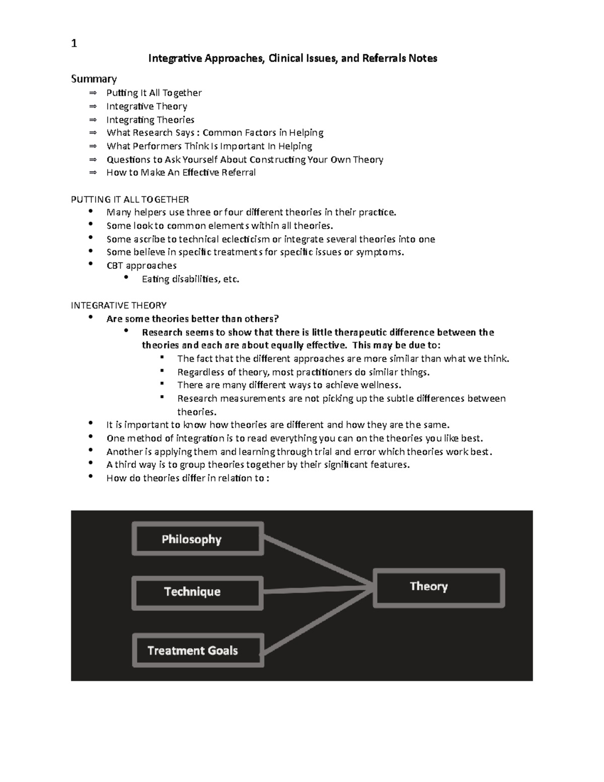 Integrative Approaches, Clinical Issues, and Referrals Notes - Some ...