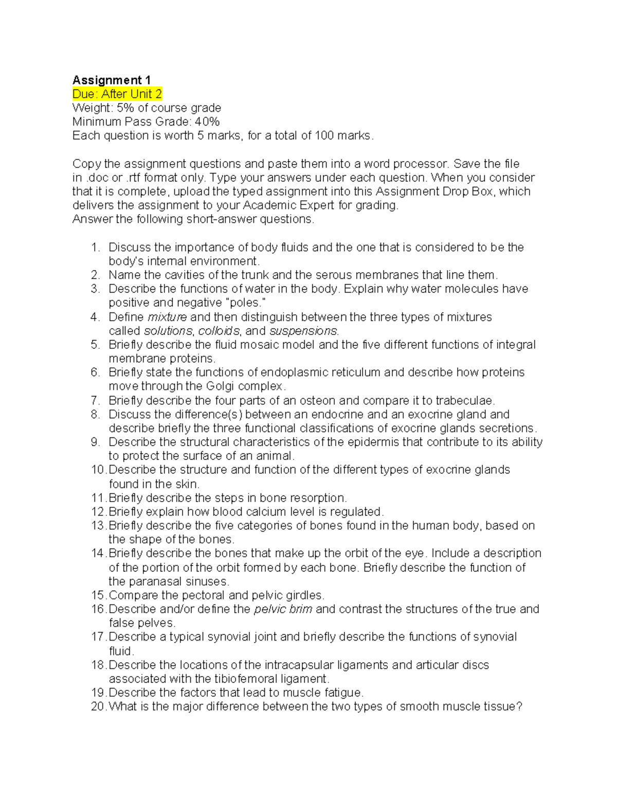 Assignment 1 - Copy the assignment questions and paste them into a word ...