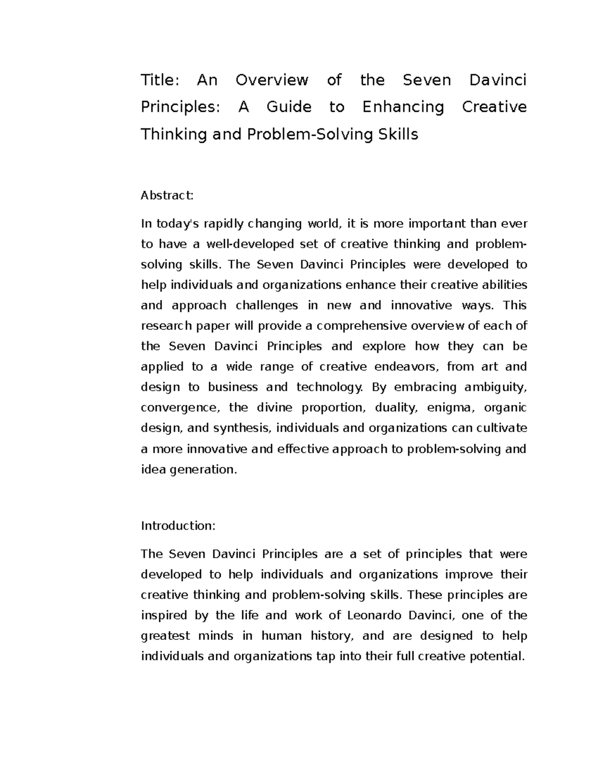 Art appreciation - Just a document - Title: An Overview of the Seven ...