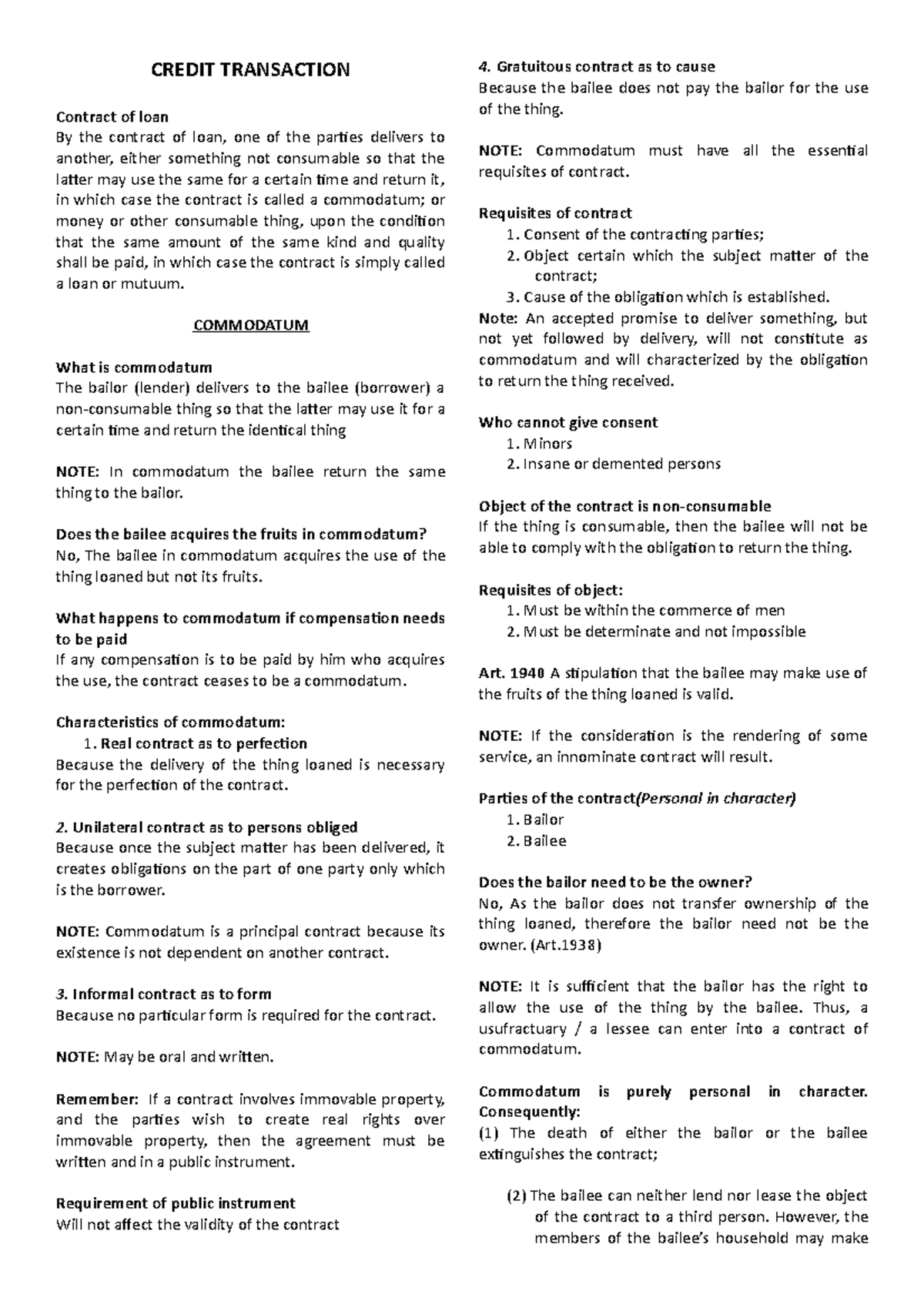 MT Credit Transaction Reviewer - CREDIT TRANSACTION Contract of loan By ...