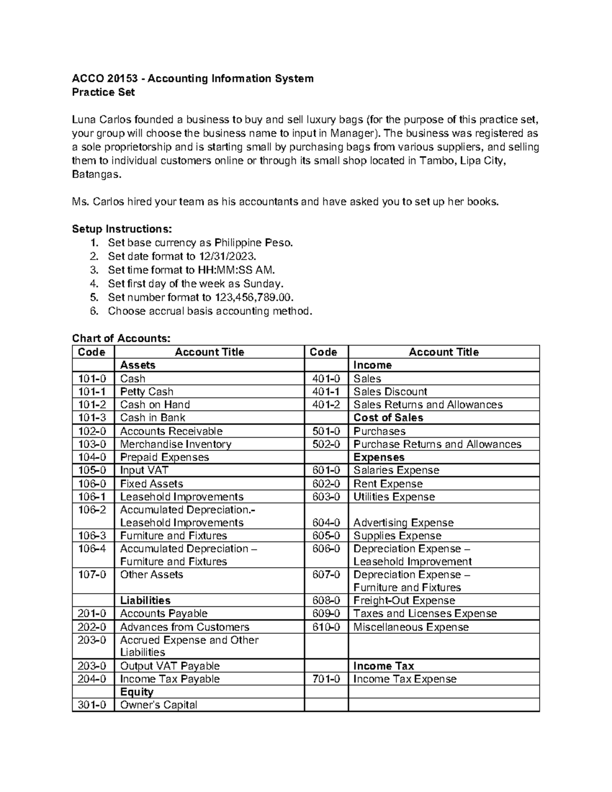 ACCO 2015 3 - Practice Set for AIS - ACCO 20153 - Accounting ...