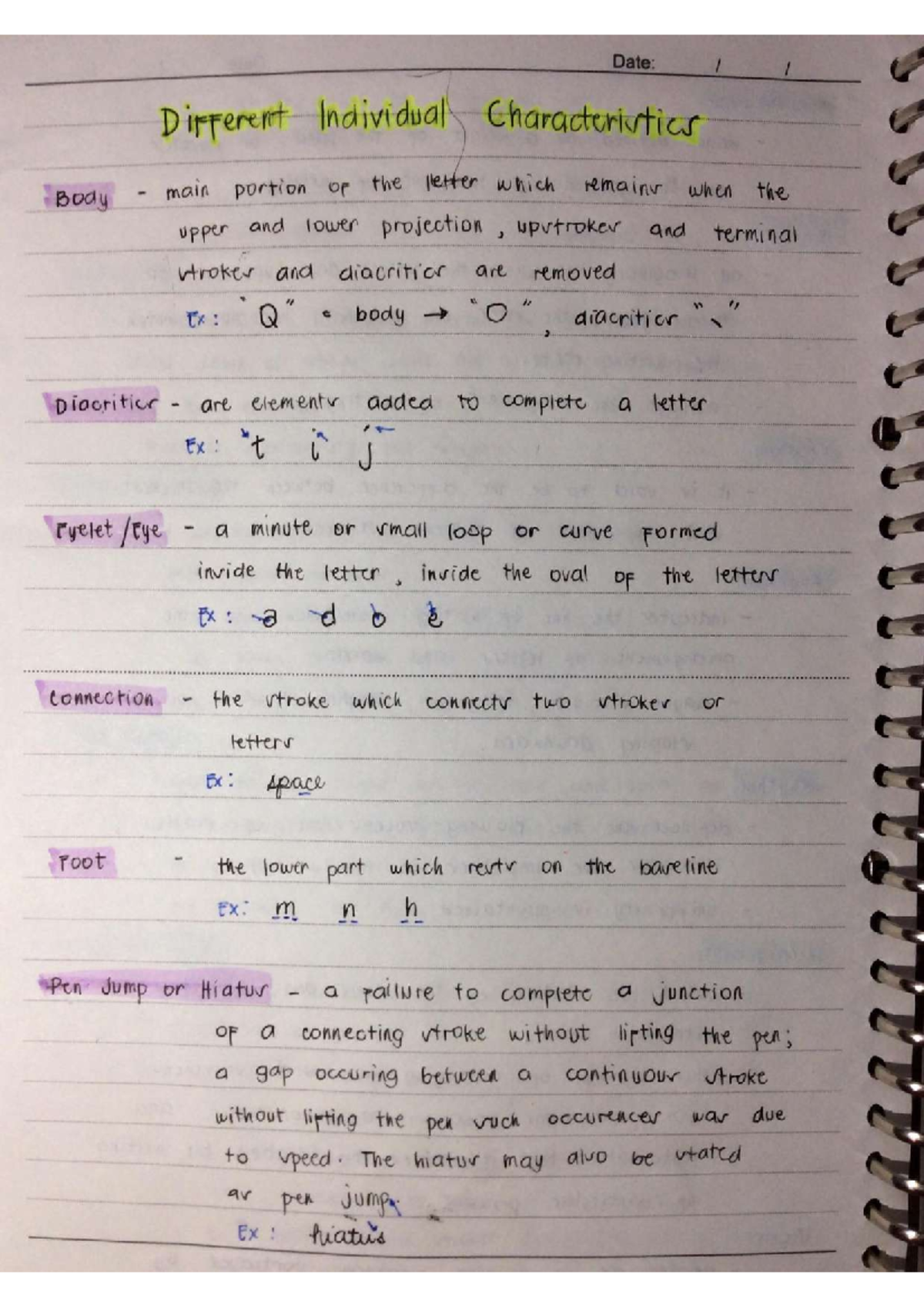 Different individual characteristics of handwriting - Date: Different ...