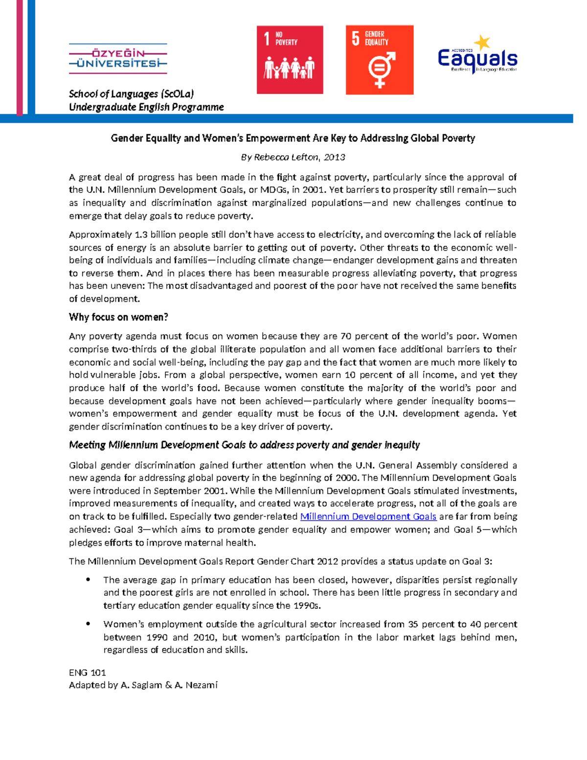 W11. Article Gender Equality and Women - Undergraduate English ...