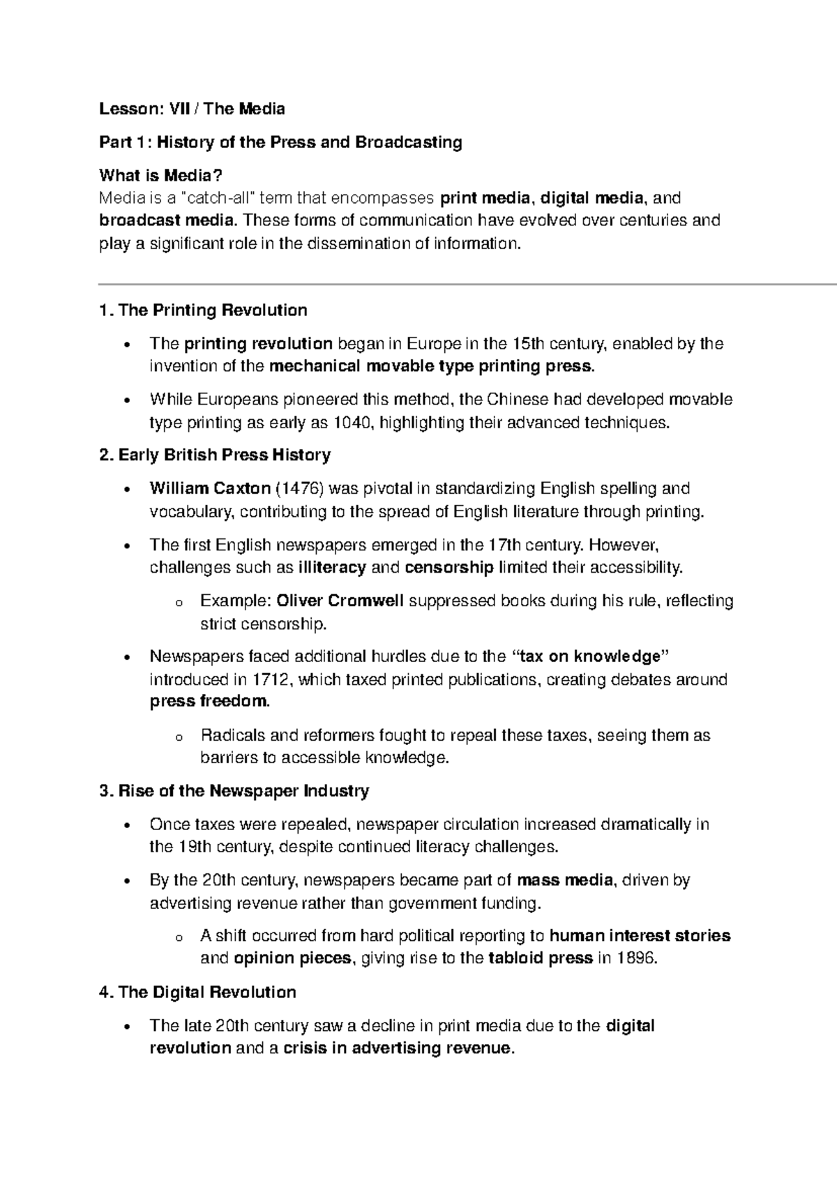Chapter 8 - The Media - Lesson: VII / The Media Part 1: History of the ...