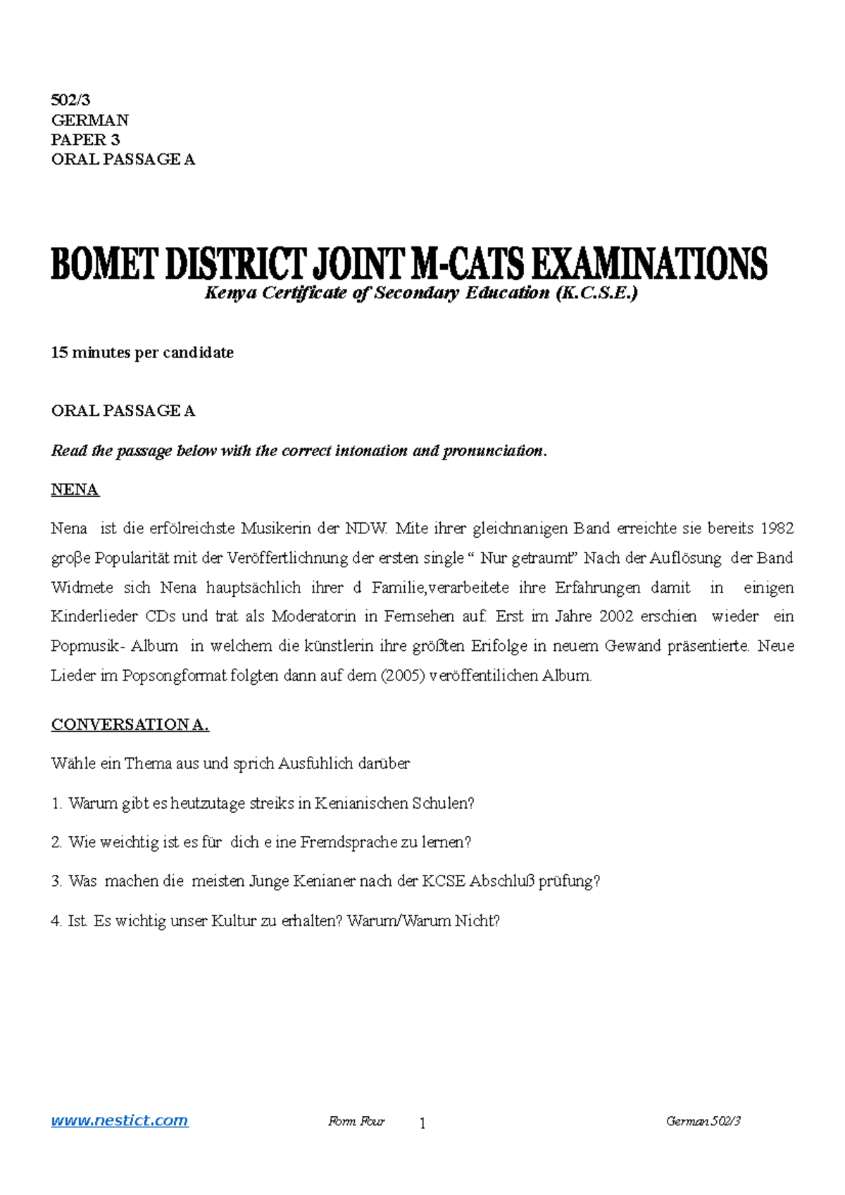 Gem 3 a - fgdfgdfg - 502/ GERMAN PAPER 3 ORAL PASSAGE A Kenya ...