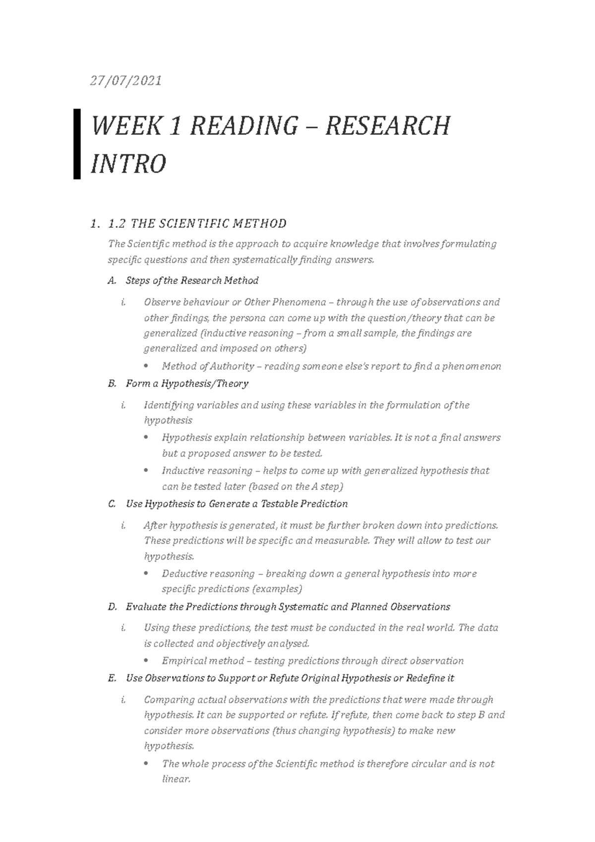 Week 1 - "Research Intro" textbook summary - 27/07/ WEEK 1 READING ...
