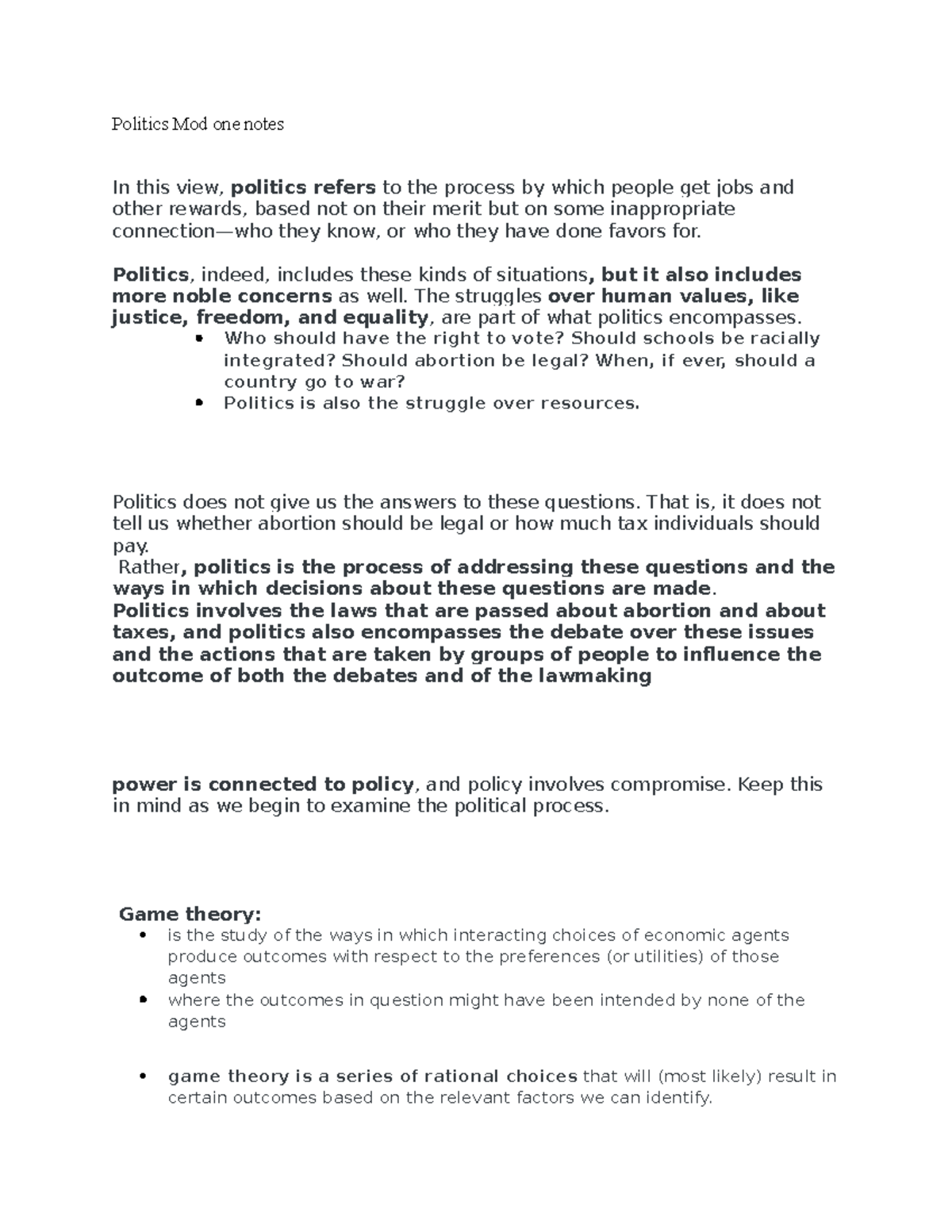 Politics Mod one notes final - Politics Mod one notes In this view ...