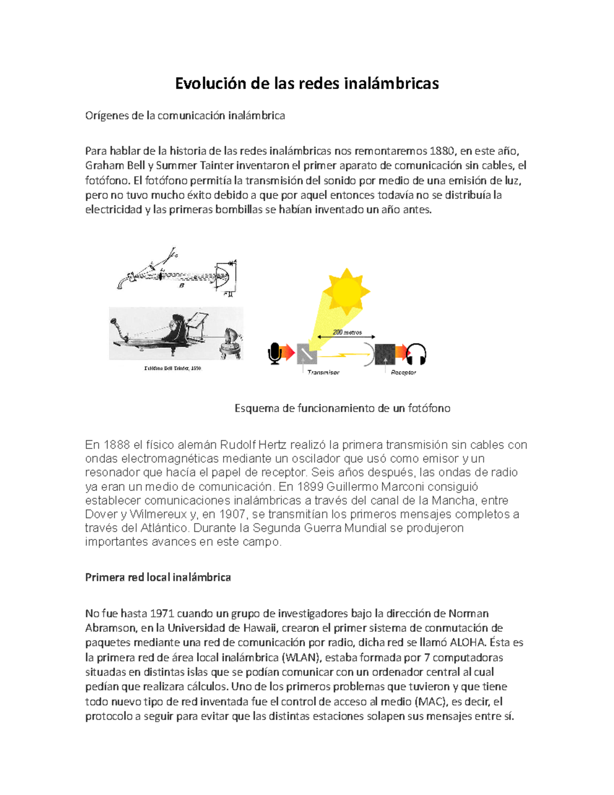 Actividad de Tecnología Inalámbrica - Evolución de las redes ...
