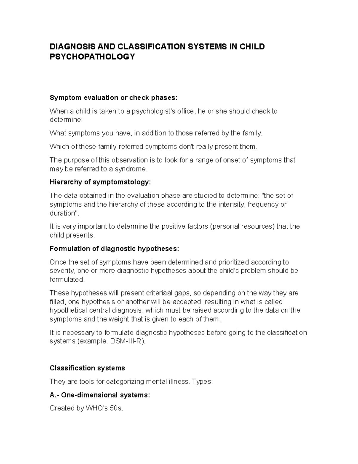 Diagnosis and classification systems in child psychopathology ...