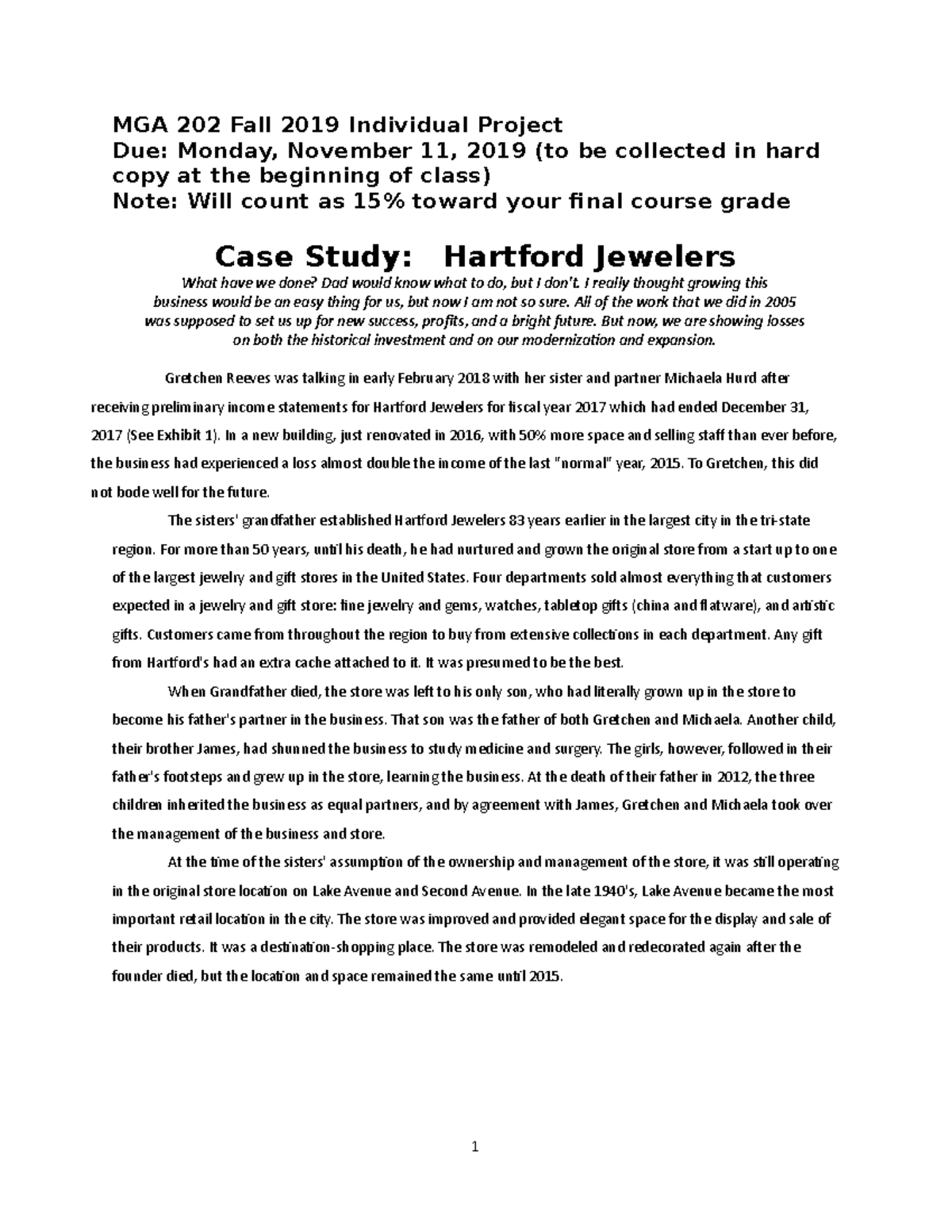 MGA Project - good - MGA 202 Fall 2019 Individual Project Due: Monday ...
