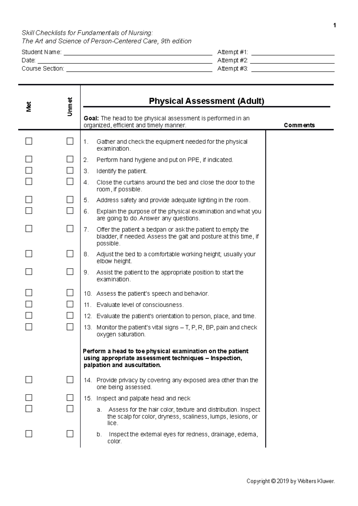 Physical+Assessment+Skills+Checklist - 1 Skill Checklists for ...
