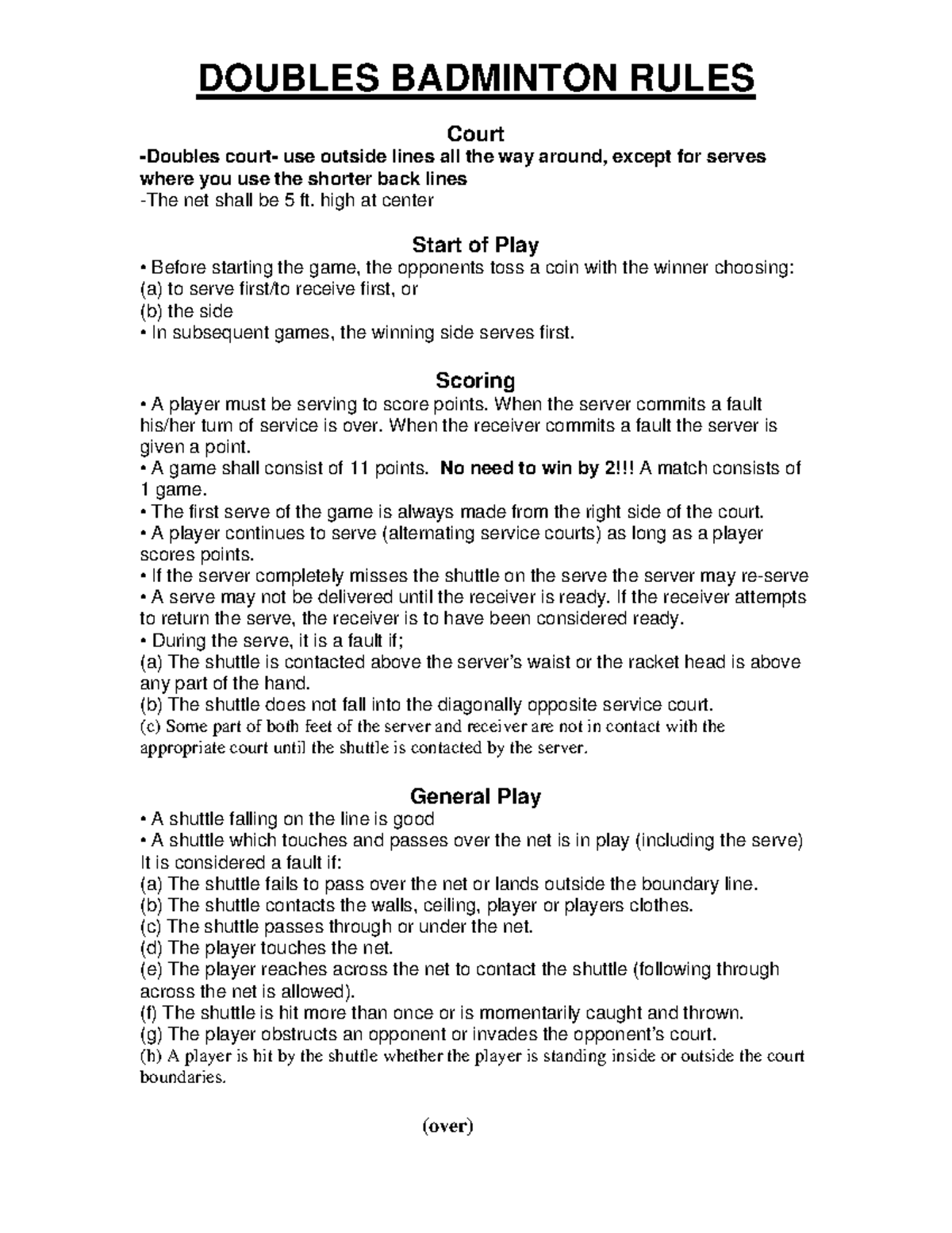 Badminton Rules 07 - DOUBLES BADMINTON RULES Court -Doubles court- use ...