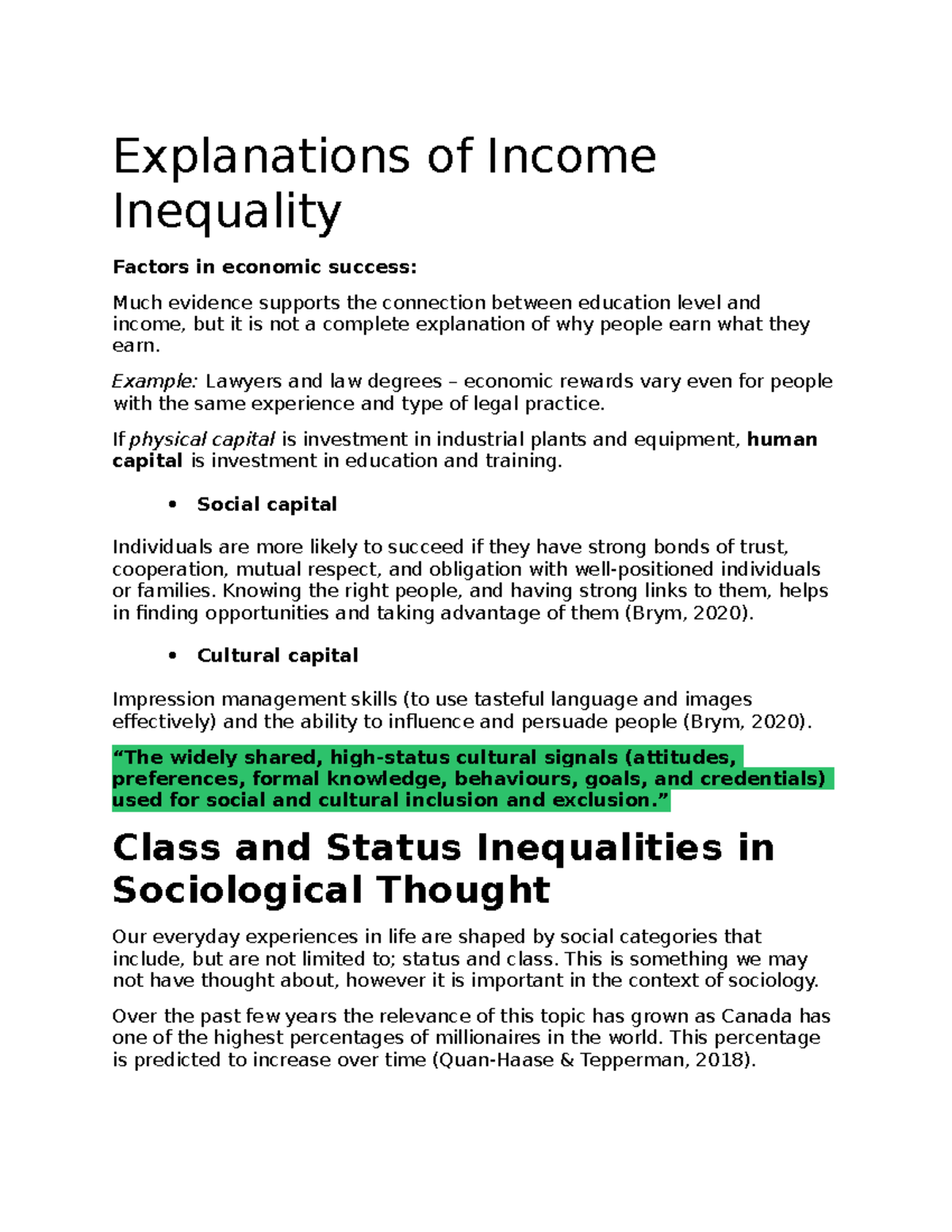 Explanations of Income Inequality - SOCI 1000 - U of L - Studocu