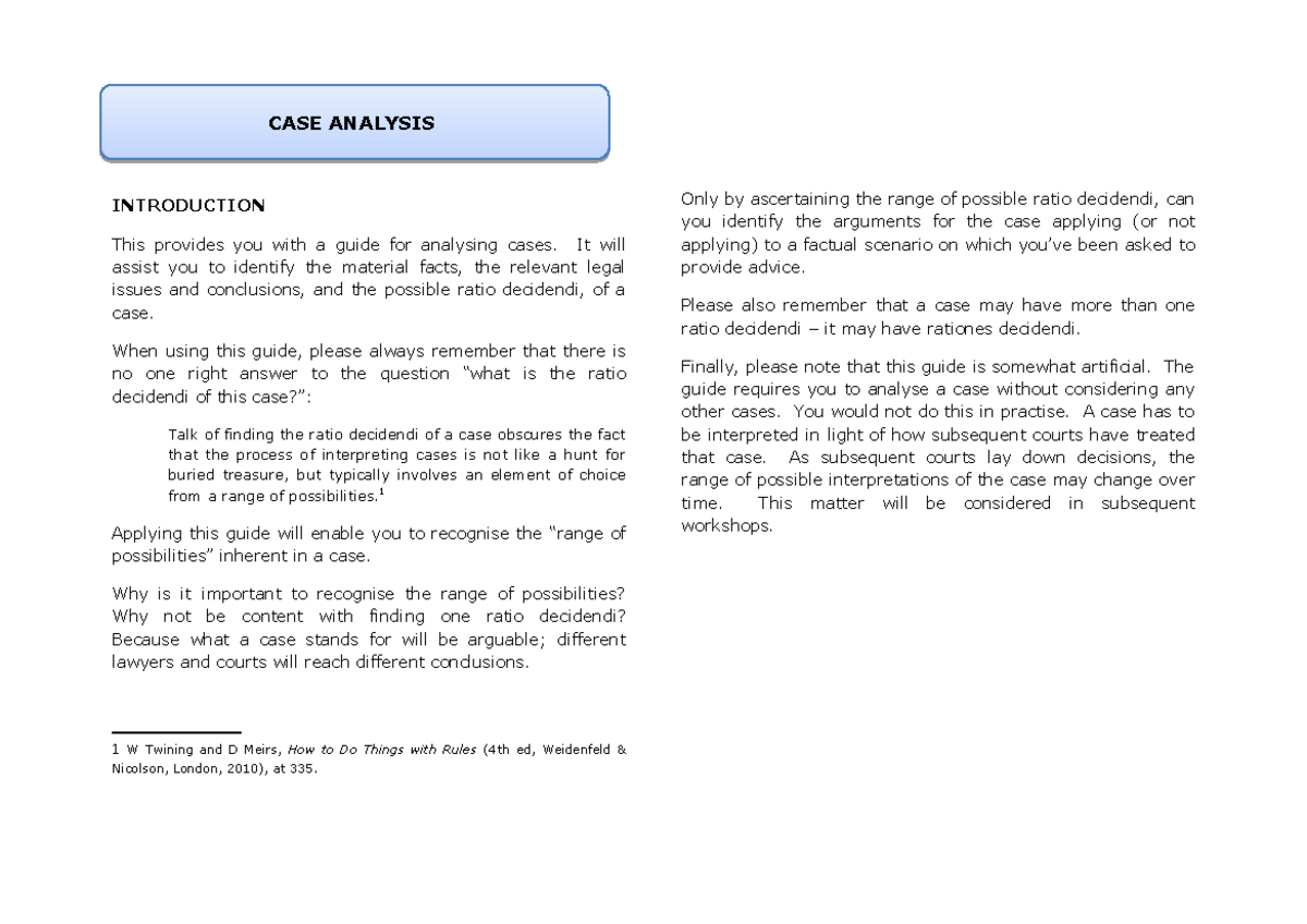 Case analysis - INTRODUCTION This provides you with a guide for ...