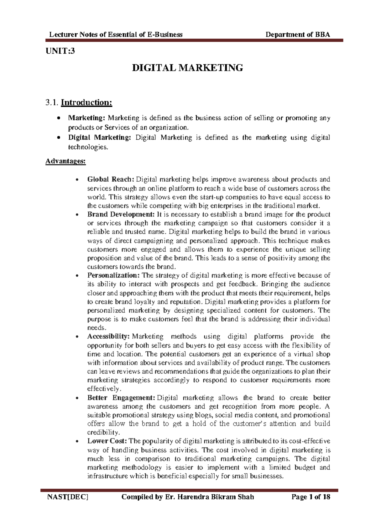 Unit 3 Digital Marketing - UNIT: DIGITAL MARKETING 3. Introduction ...