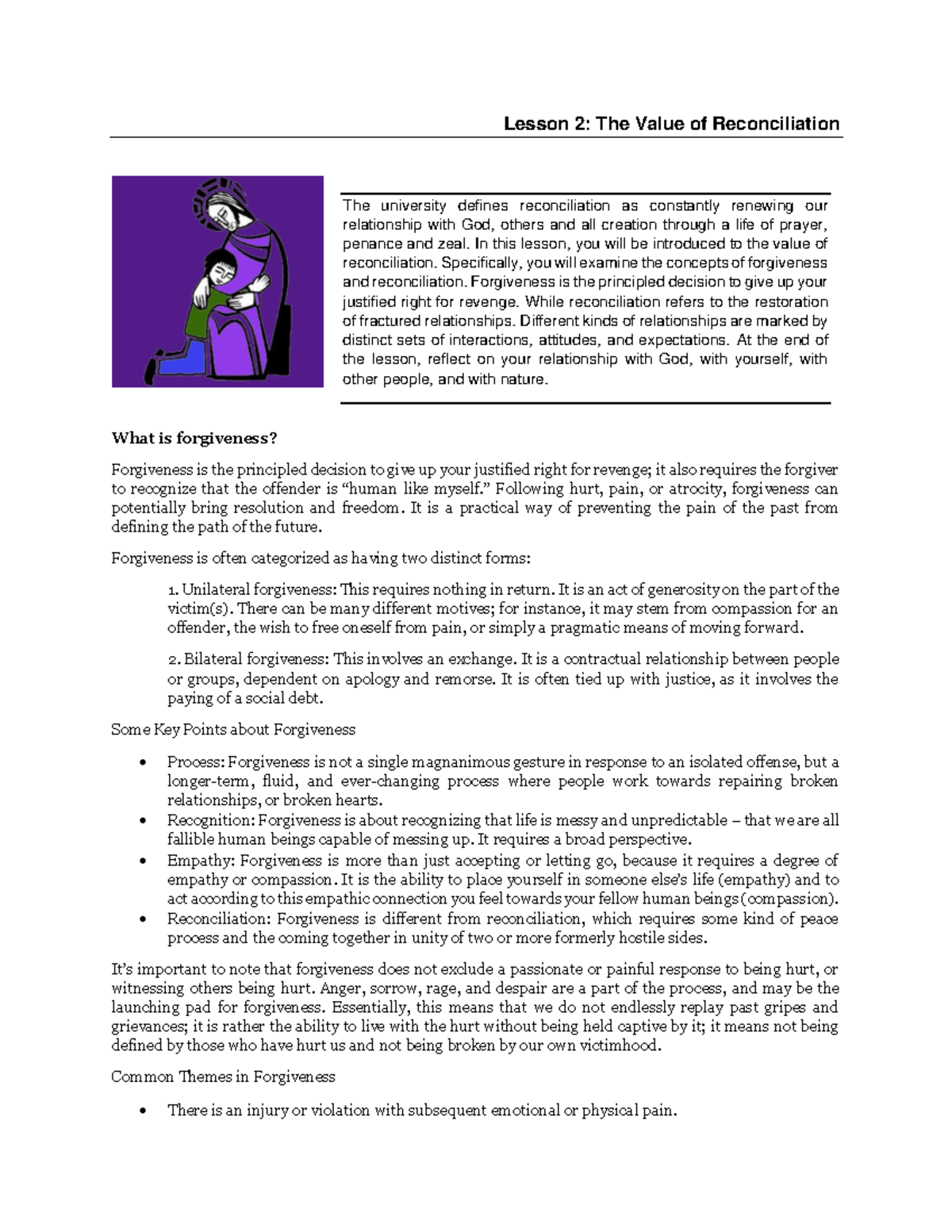 Lesson 2 - Reconciliation - Lesson 2: The Value of Reconciliation What ...