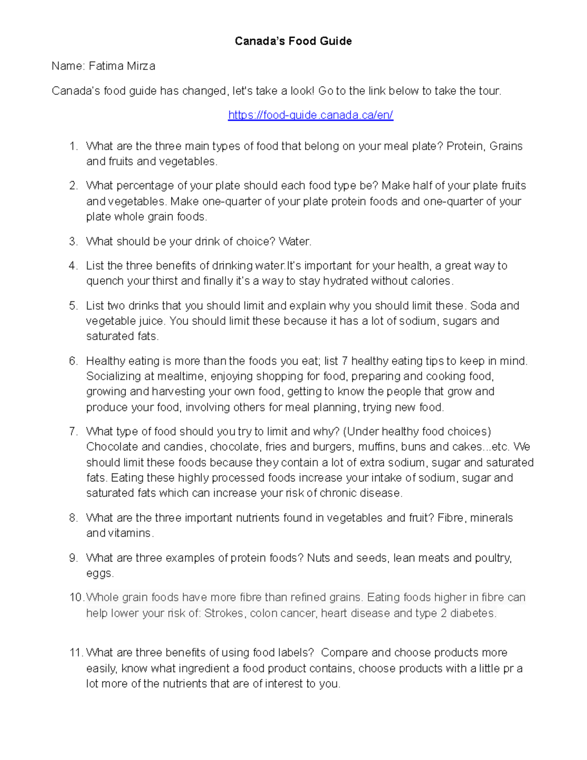 Canada's food guide Webquest - DL - Canada’s Food Guide Name: Fatima ...