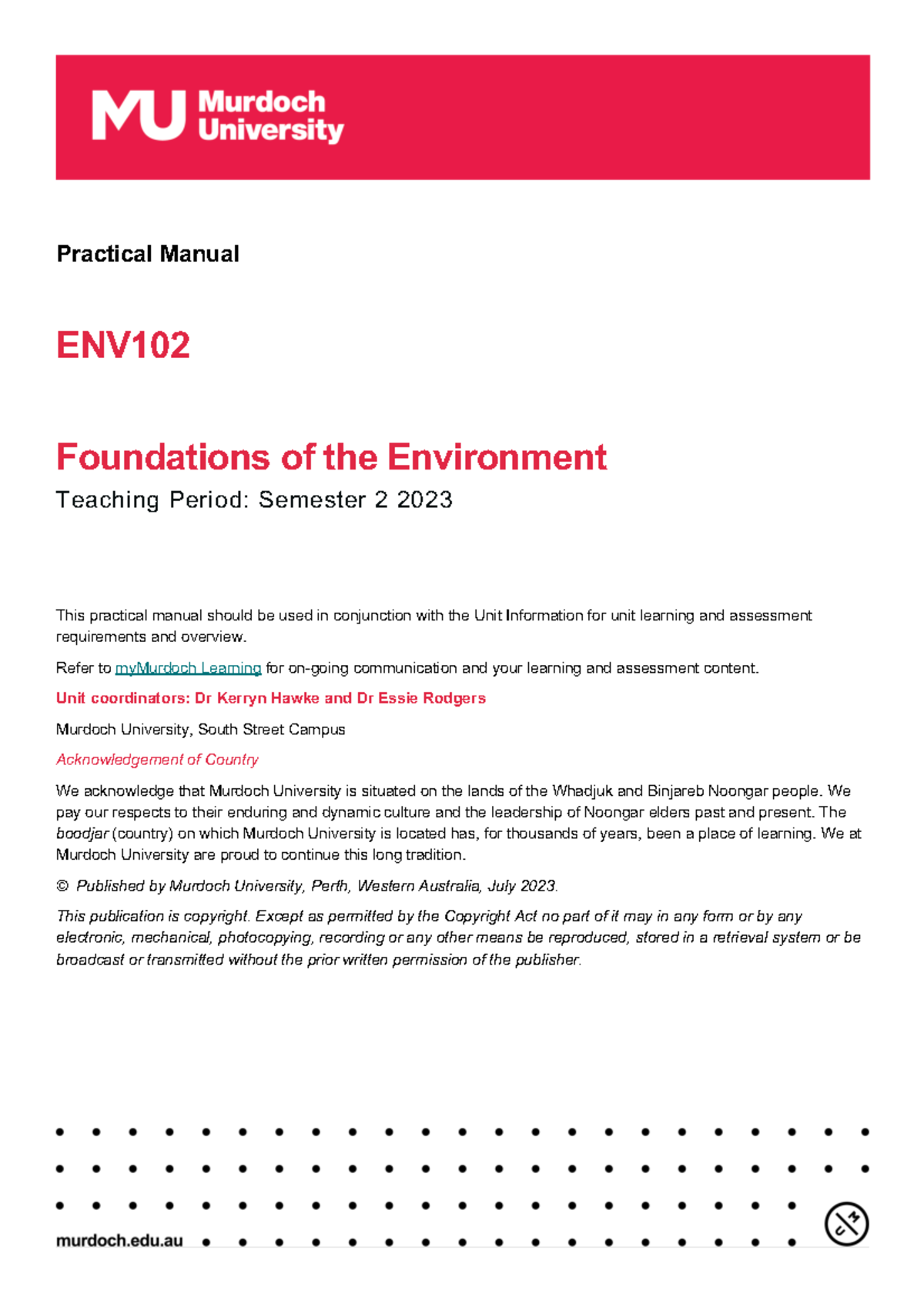 ENV102-2023S2 Practical Manual - Practical Manual ENV Foundations of ...
