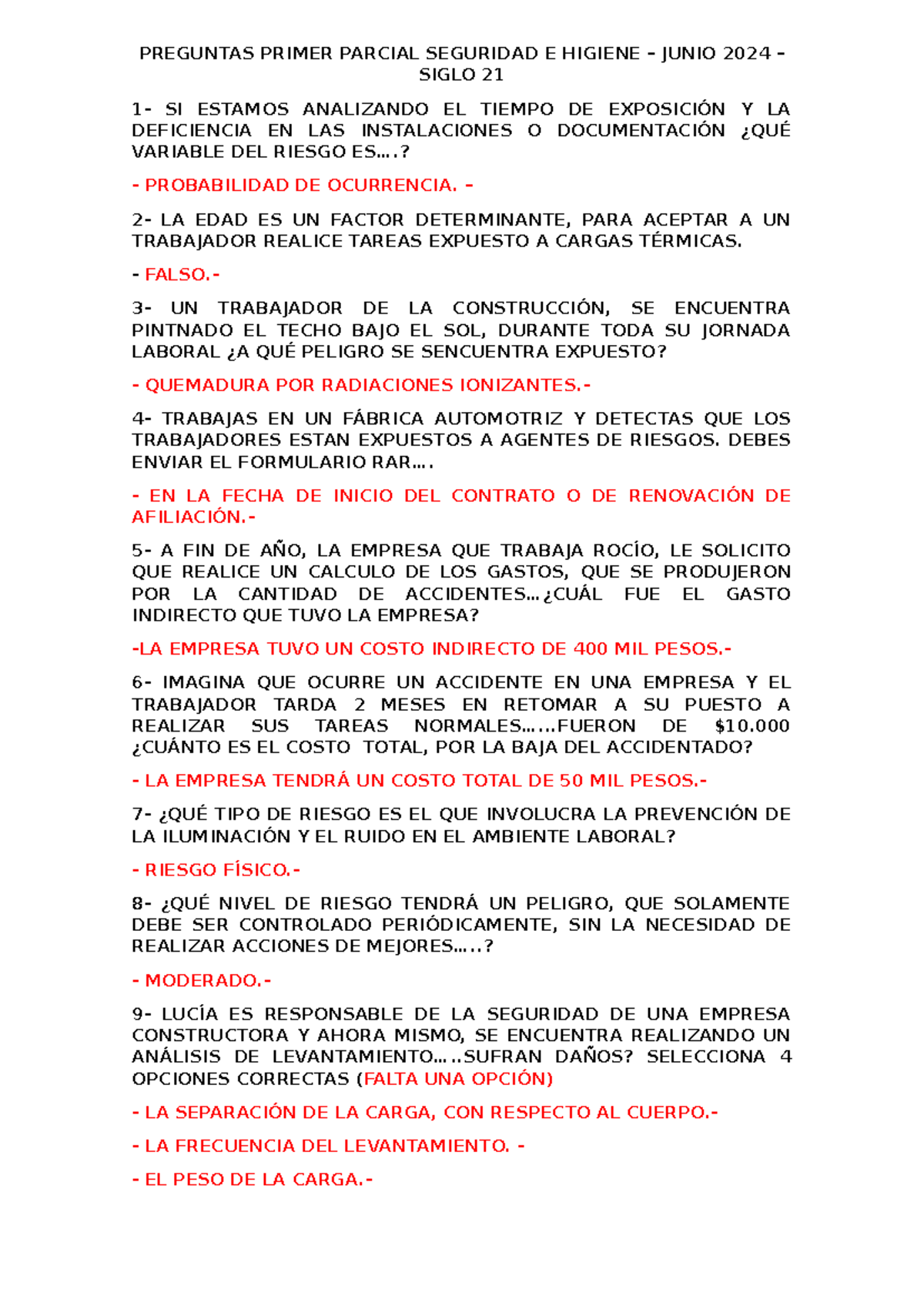 Preguntas Primer Parcial Seg. e Hig - PREGUNTAS PRIMER PARCIAL SEGURIDAD E HIGIENE – JUNIO 2024 ...
