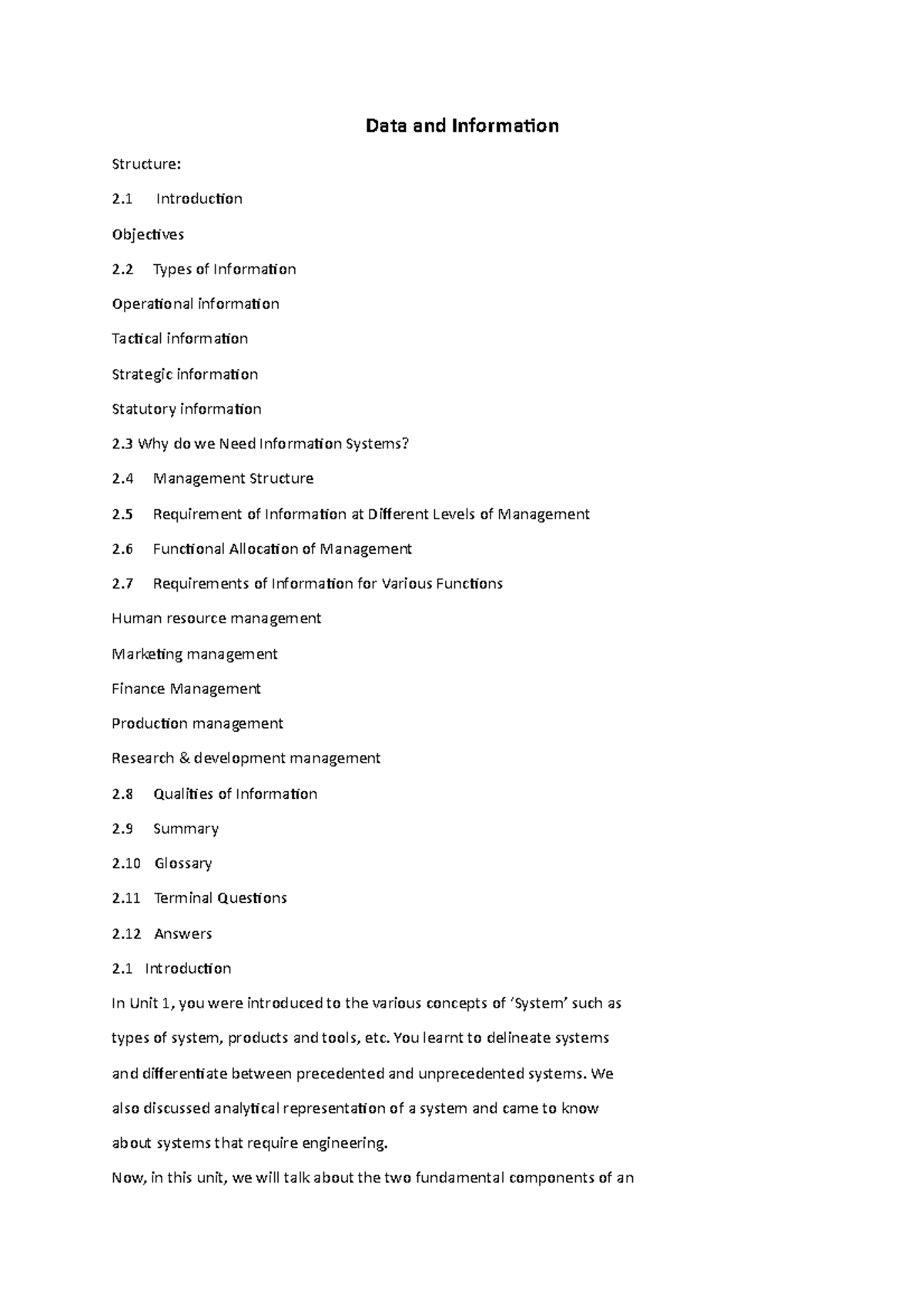 Data and Information - Data and Information Structure: 2 Introduction ...