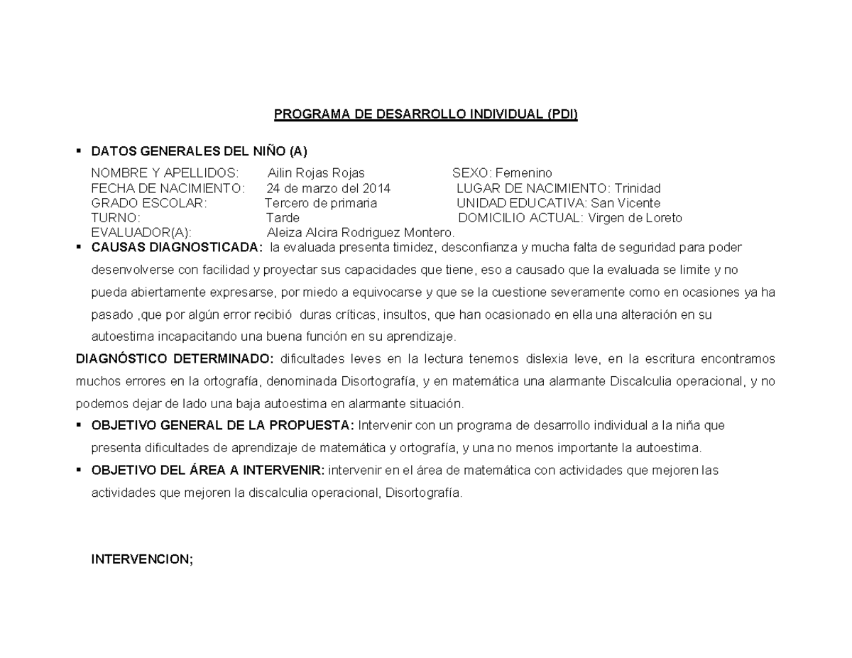Modelo PDI con anexo - genial - PROGRAMA DE DESARROLLO INDIVIDUAL (PDI ...