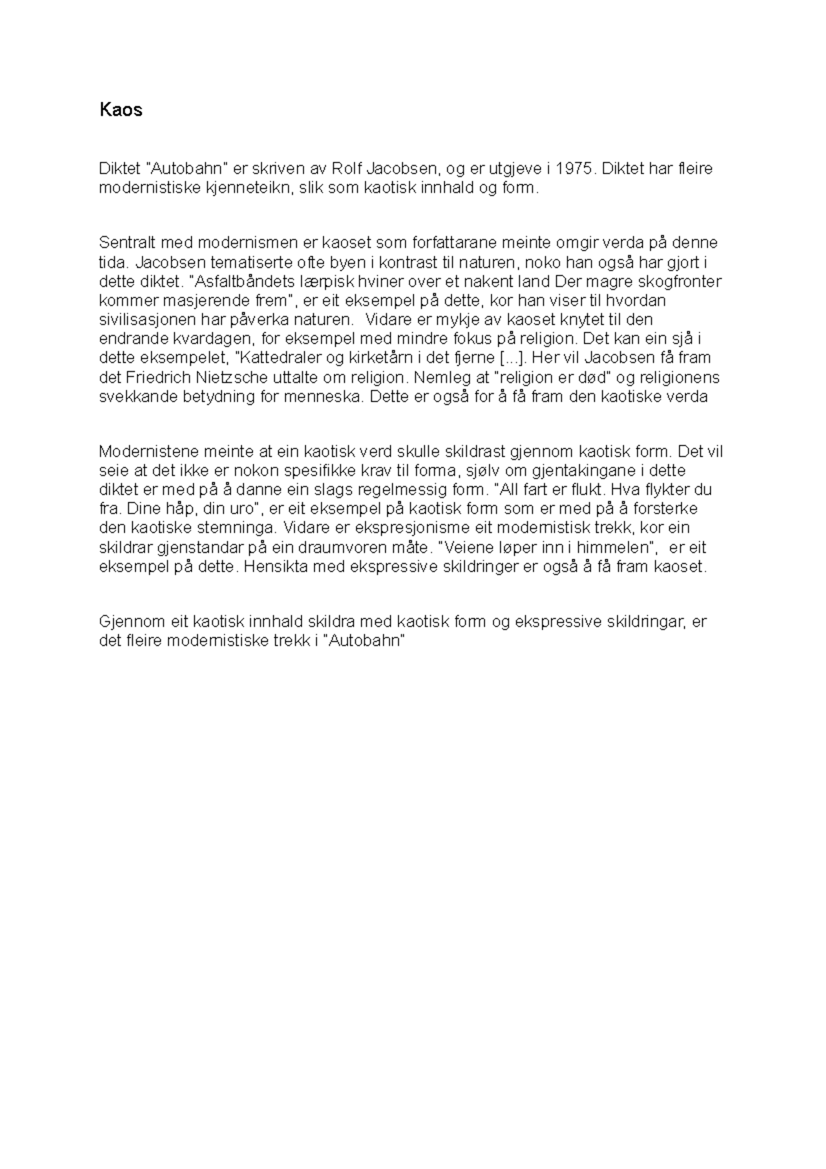Autobahn besvarelse (5) - Kaos Diktet “Autobahn” er skriven av Rolf ...