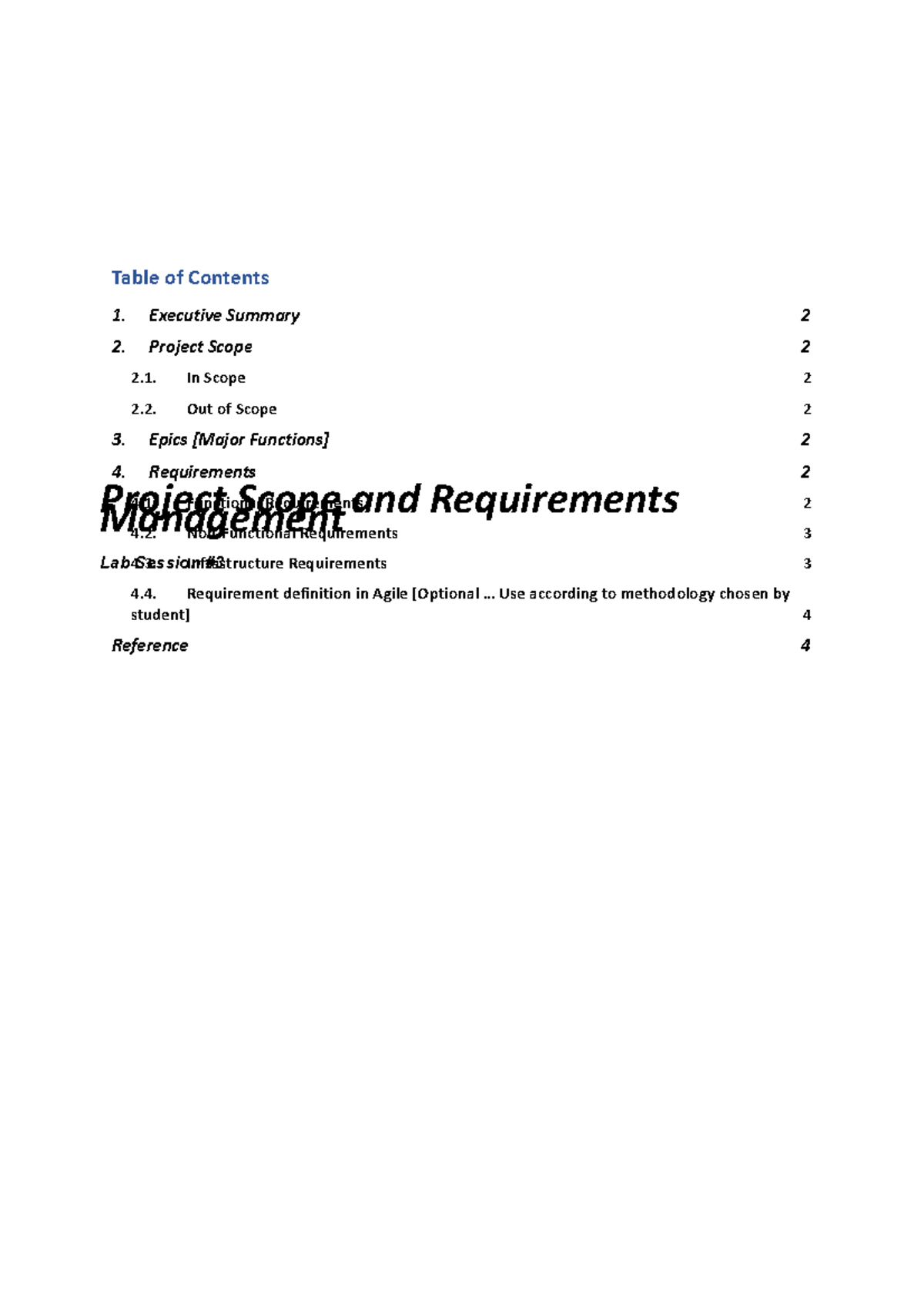 Exp 3a - practice - Table of Contents 1. Executive Summary 2 2. Project ...