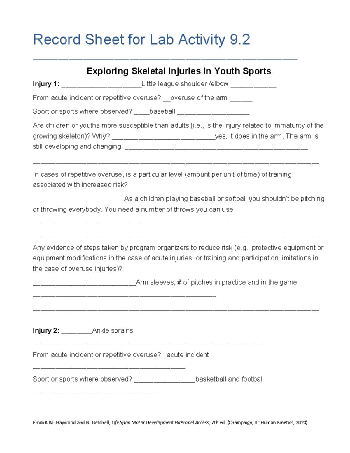lab worksheets motor development - From K. Haywood and N. Getchell ...