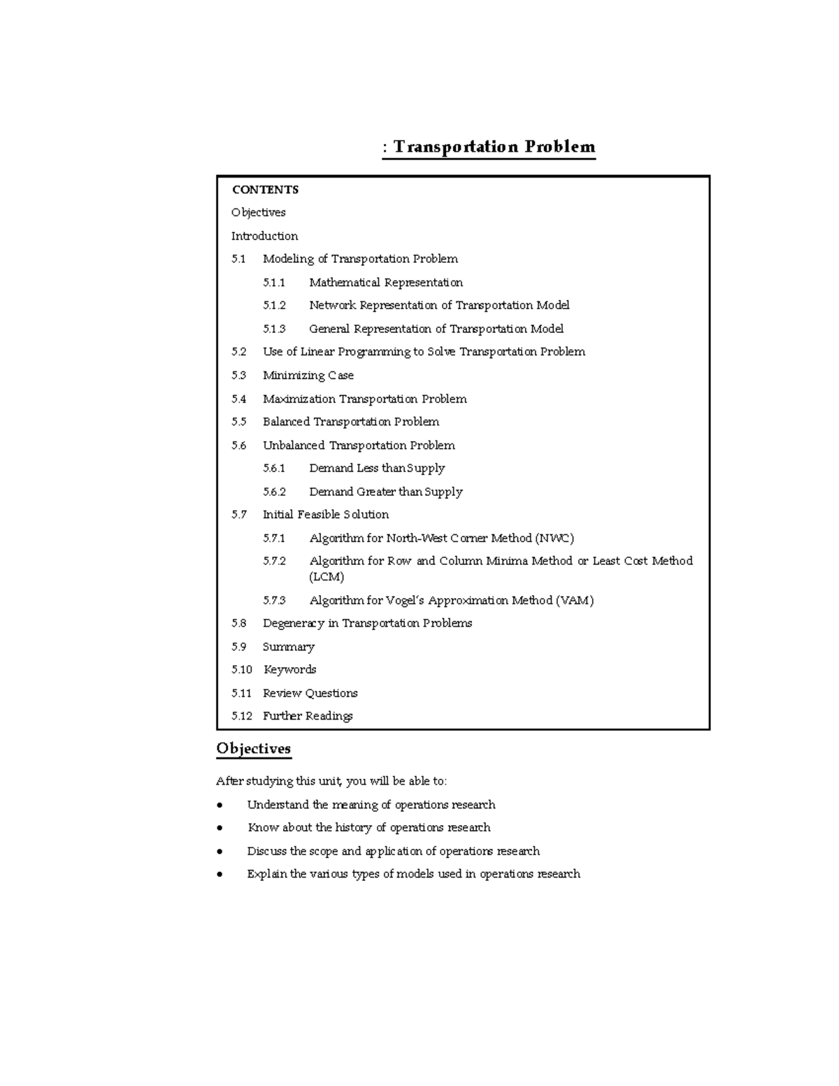 Note about Transportation problems - Operations Research Notes Unit 5 ...