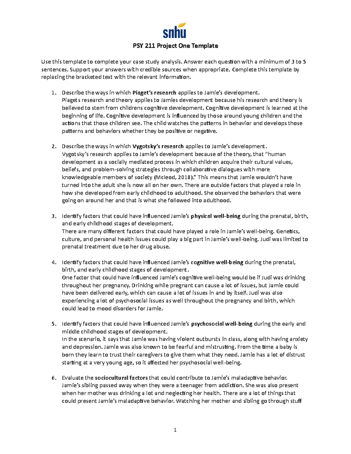 PSY 211 Project One Template - PSY 211 Project One Template Use this ...