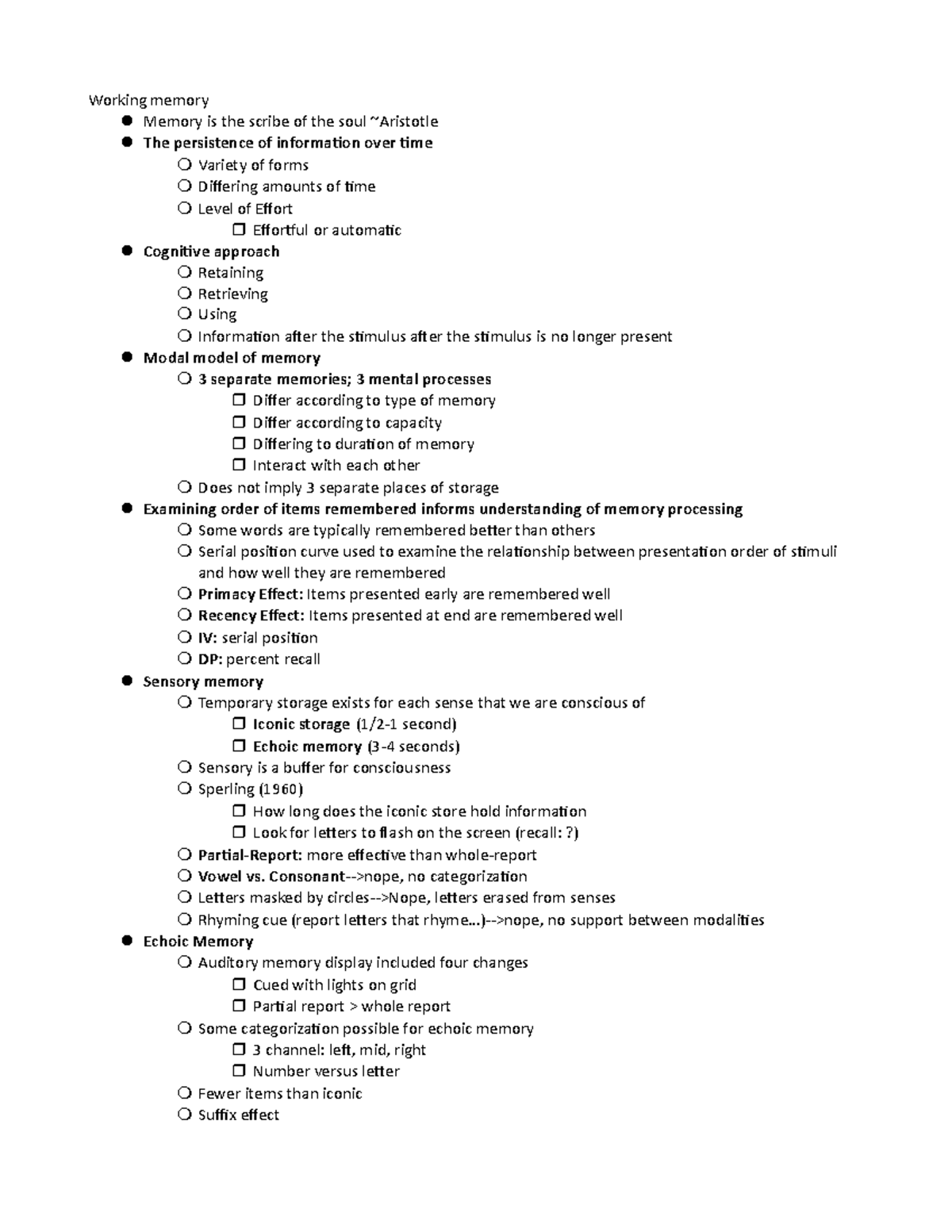 Cognitive Psychology Lectures on exam 2 - Working memory Memory is the ...