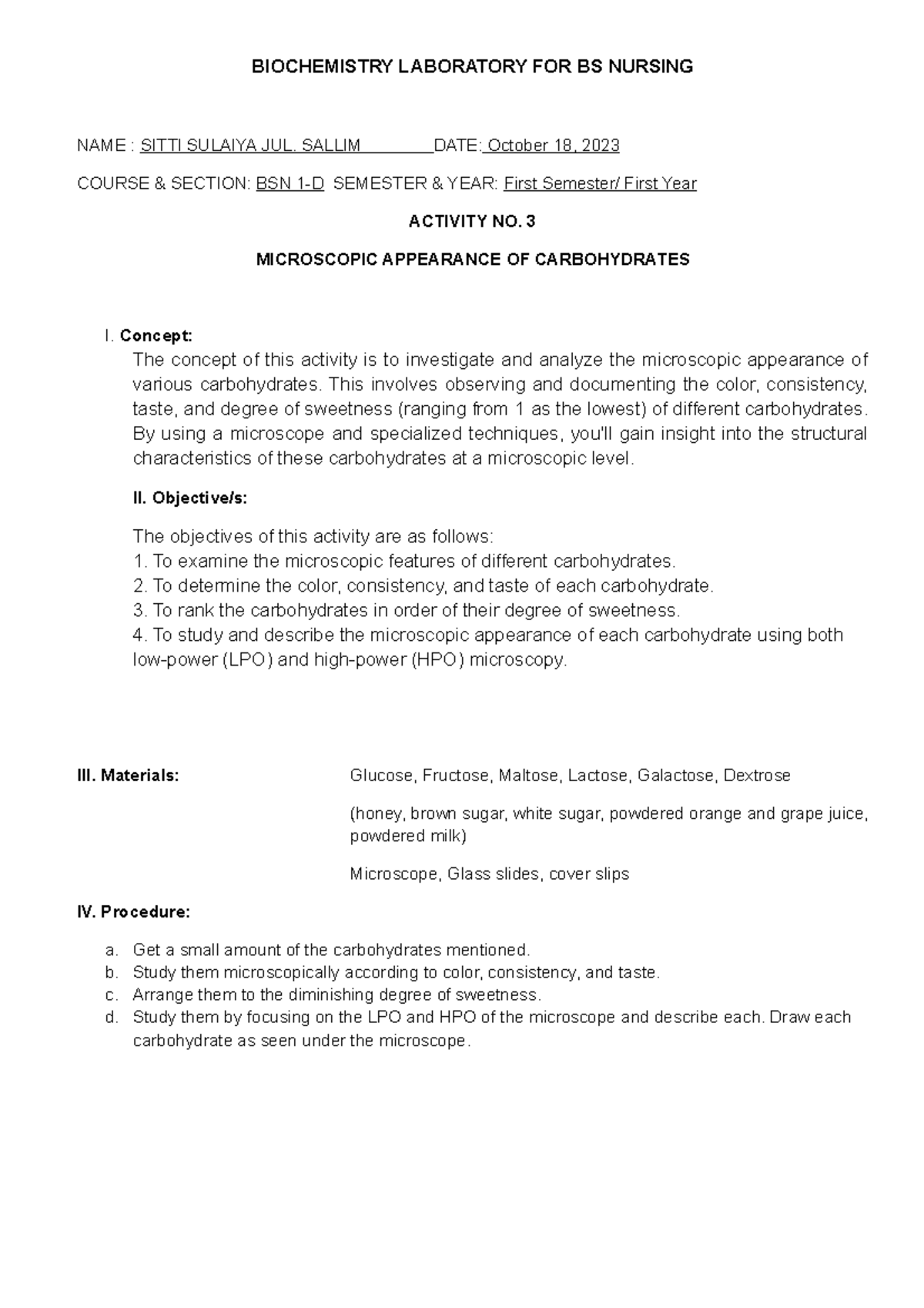 Activity-No - biochem - BIOCHEMISTRY LABORATORY FOR BS NURSING NAME ...