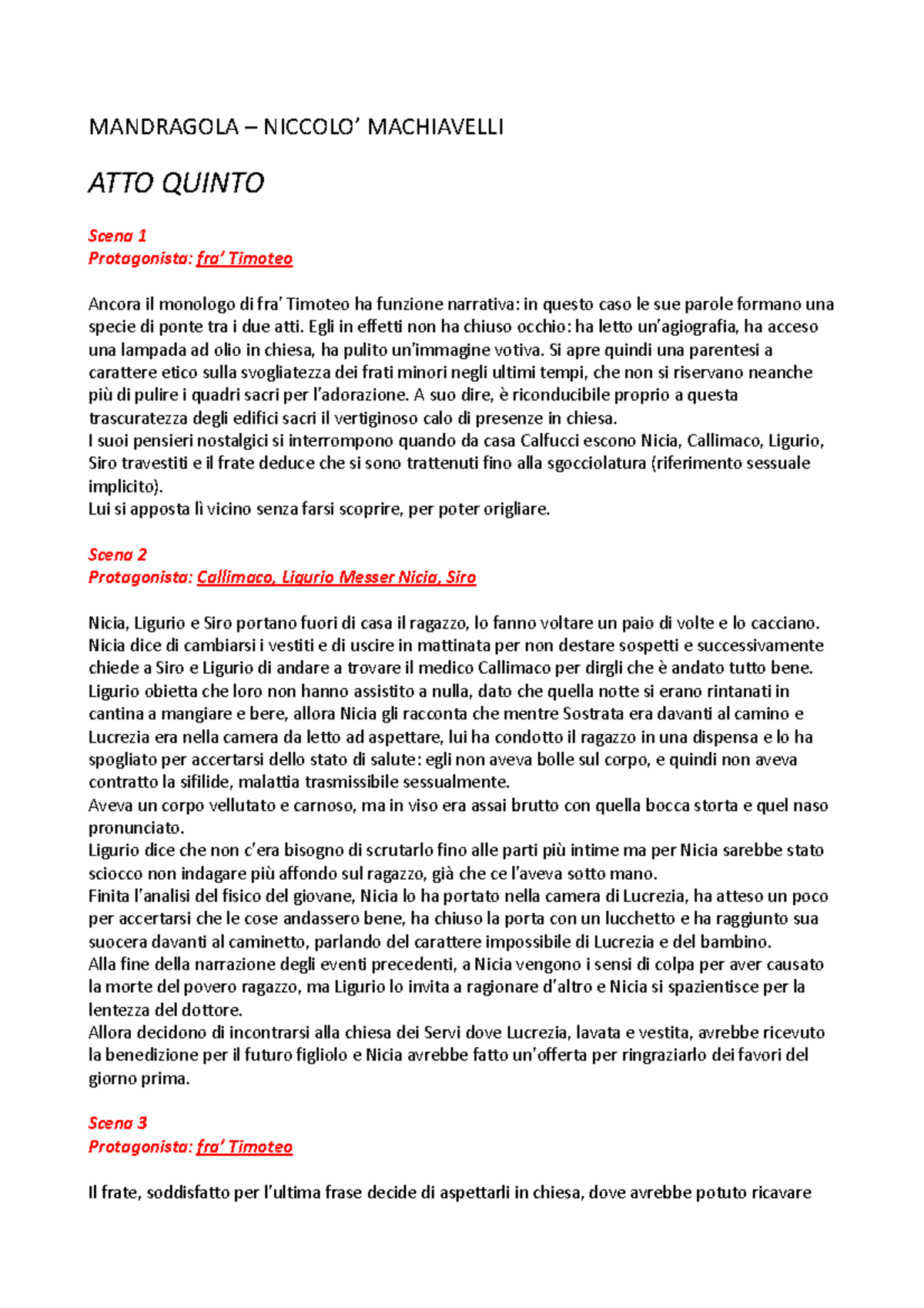 Mandragola atto 5 - MANDRAGOLA – NICCOLO’ MACHIAVELLI ATTO QUINTO Scena ...