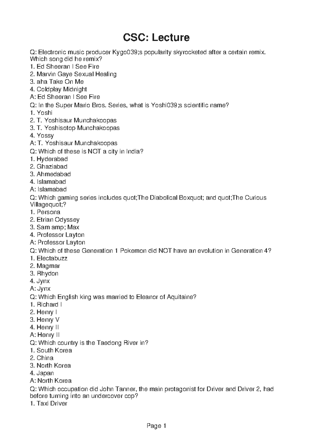 CSC106 Group Assignment 8 - CSC: Lecture Q: Electronic music producer Kygo039;s popularity - Studocu