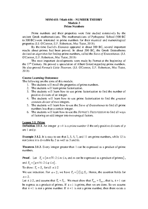 Number Theory Module 4 (MSM611-Math 616, edited 10-1-22) - Math 611 / Math 616 – NUMBER THEORY ...