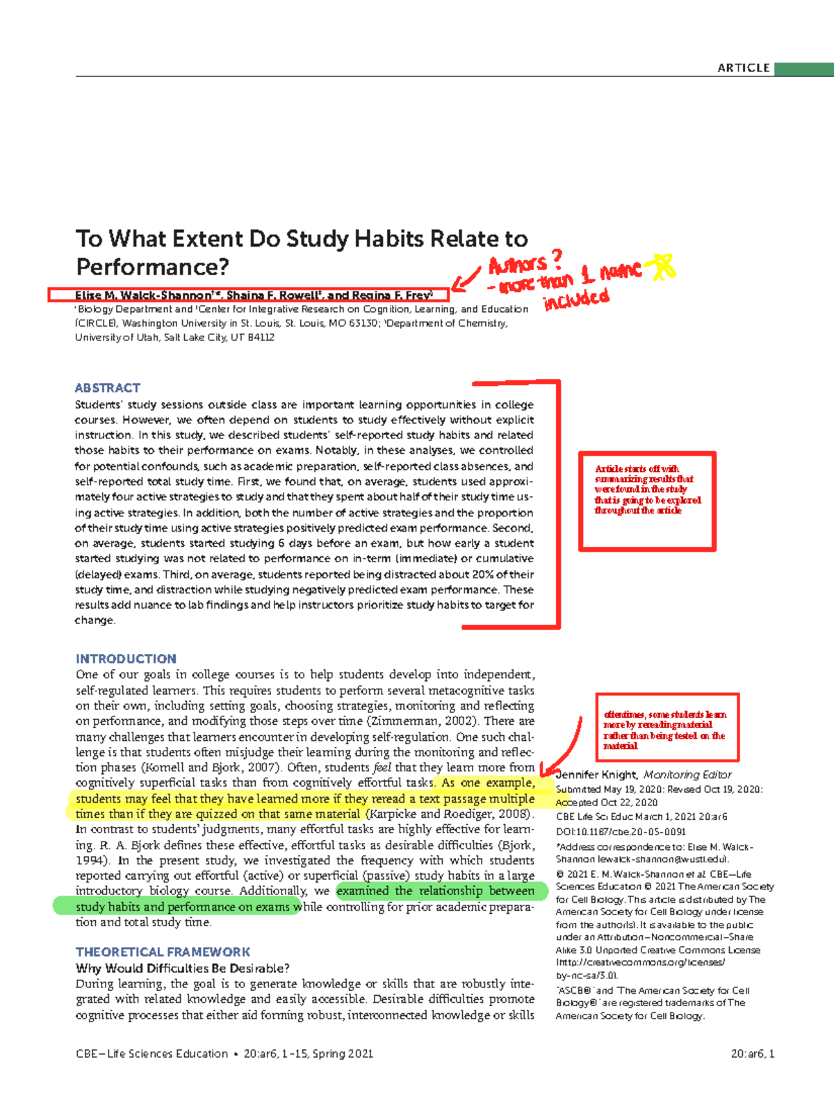 Annotated article for Writing Assignment 3 - CBE—Life Sciences ...