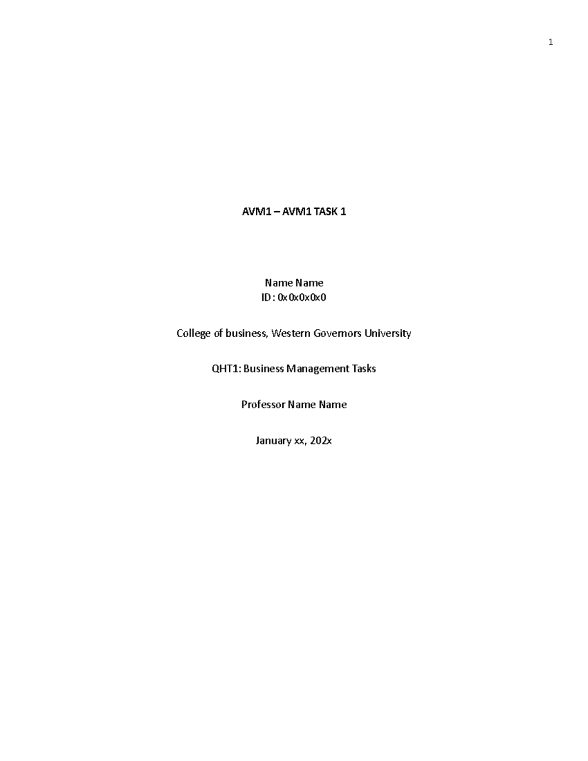 QHT1 Task 1 - Passed first try - 1 AVM1 – AVM1 TASK 1 Name Name ID ...