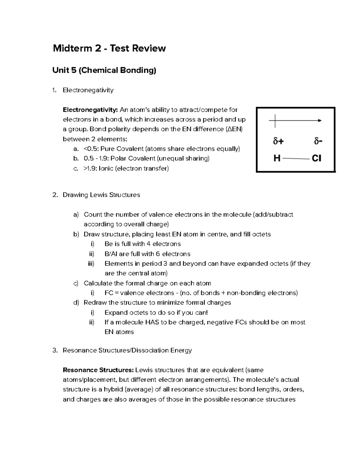 CHEM 1A03 - Midterm 2 Review - Midterm 2 - Test Review Unit 5 (Chemical ...