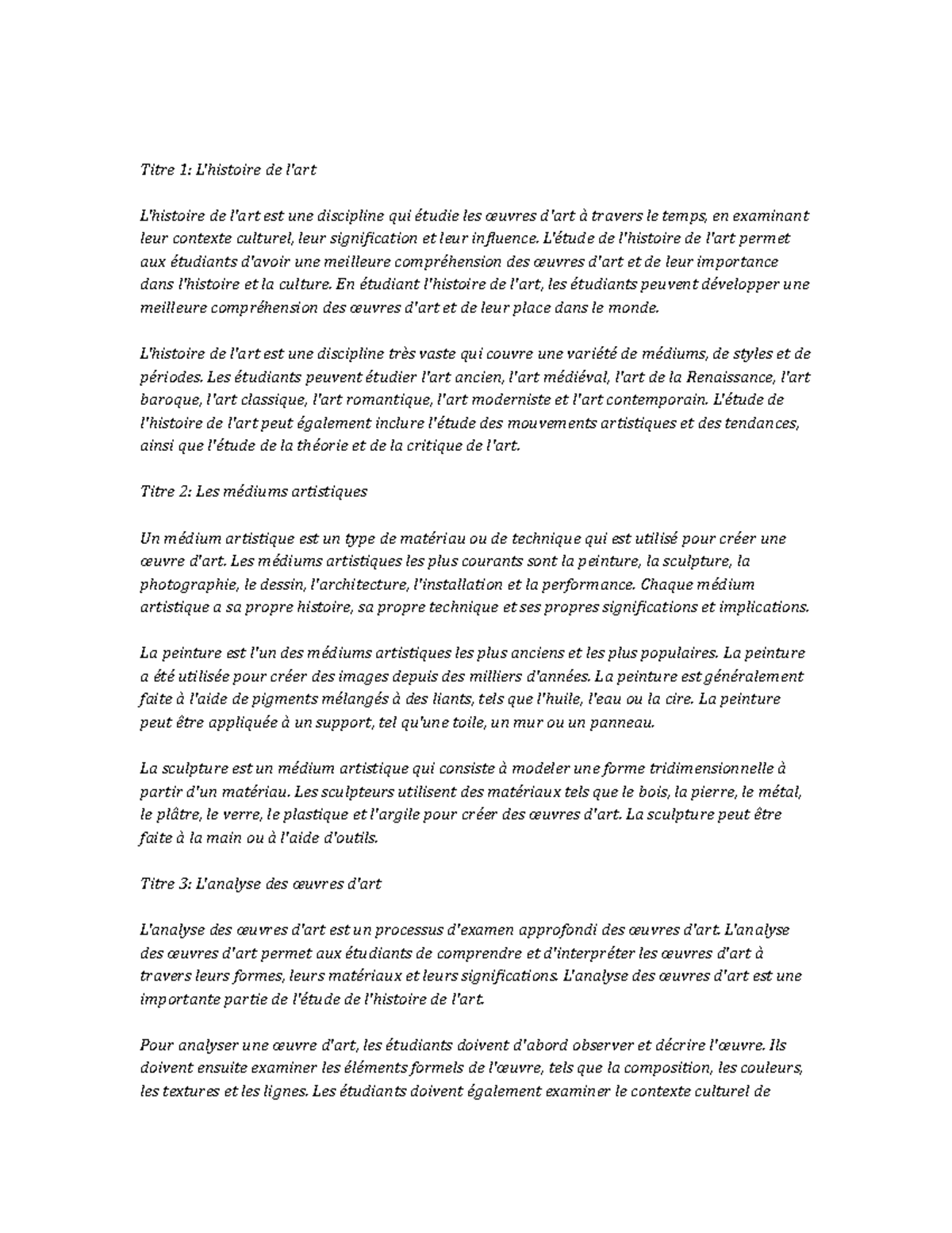 Art History Study Notes - Titre 1: L'histoire de l'art L'histoire de l ...