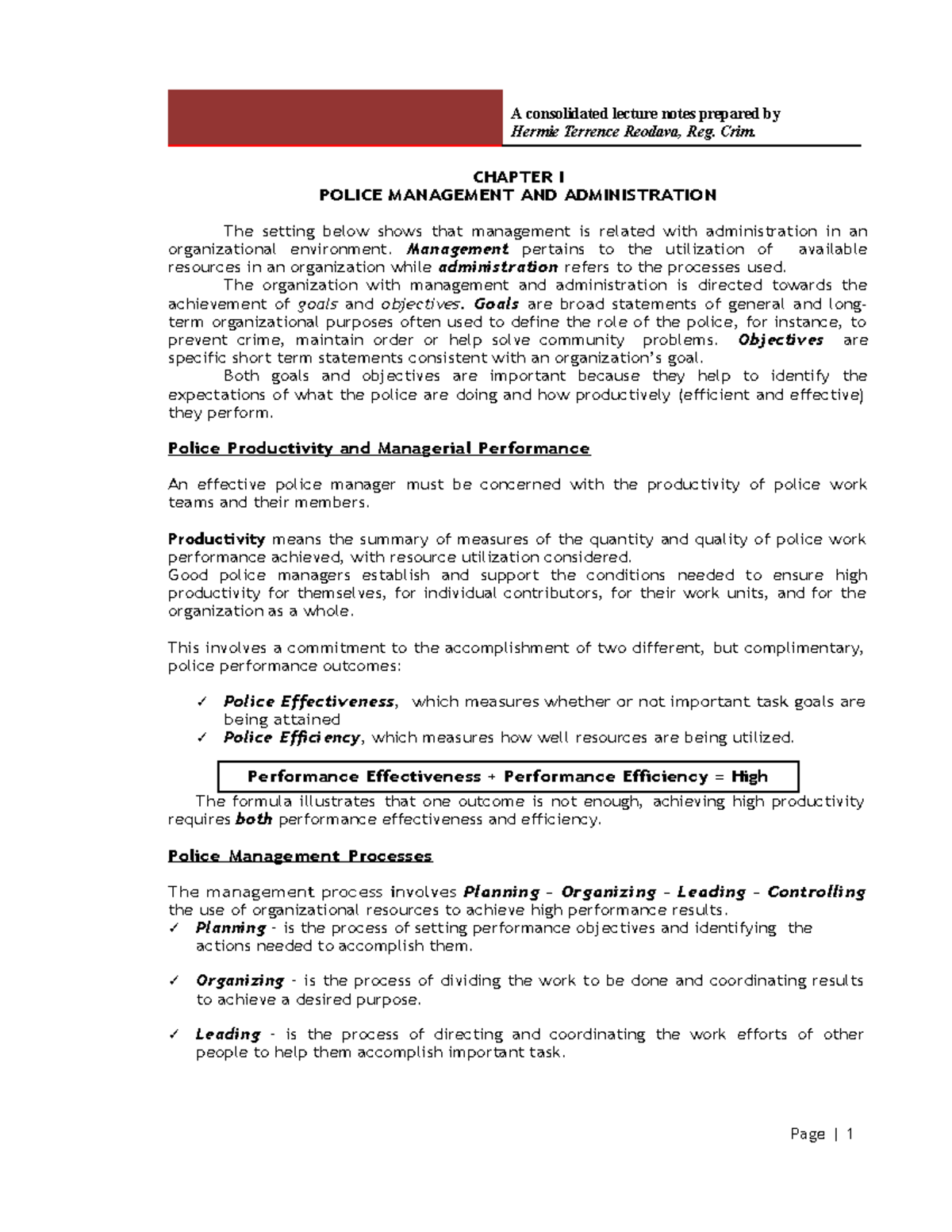 Police Personnel AND Records Management - LEA 5 Police Personnel and ...