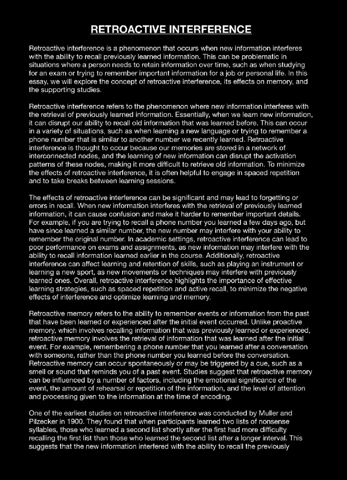 Essay: Retroactive Interference - 8638 - Studocu