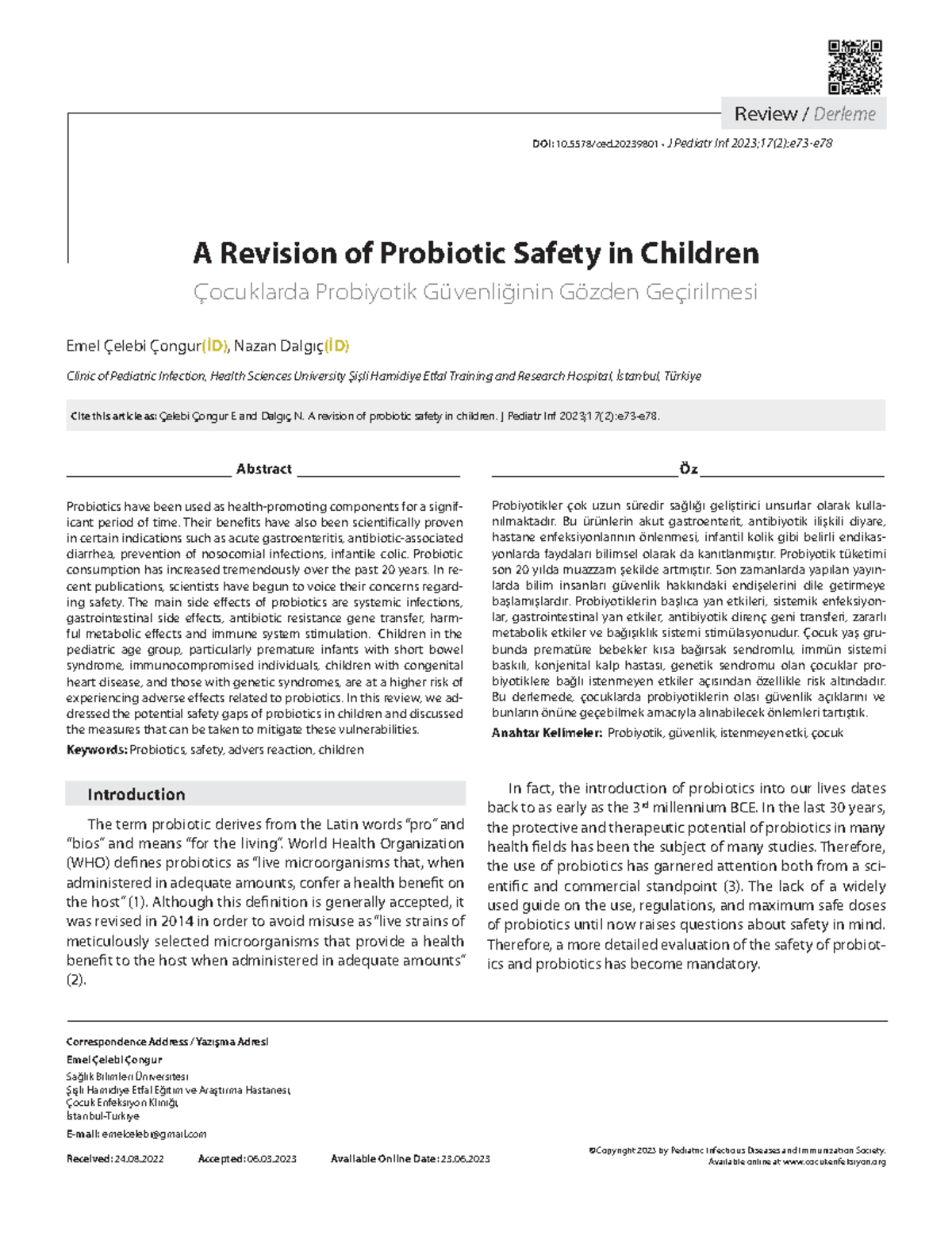 Revision of probiotic safety-73-78 - A Revision of Probiotic Safety in ...
