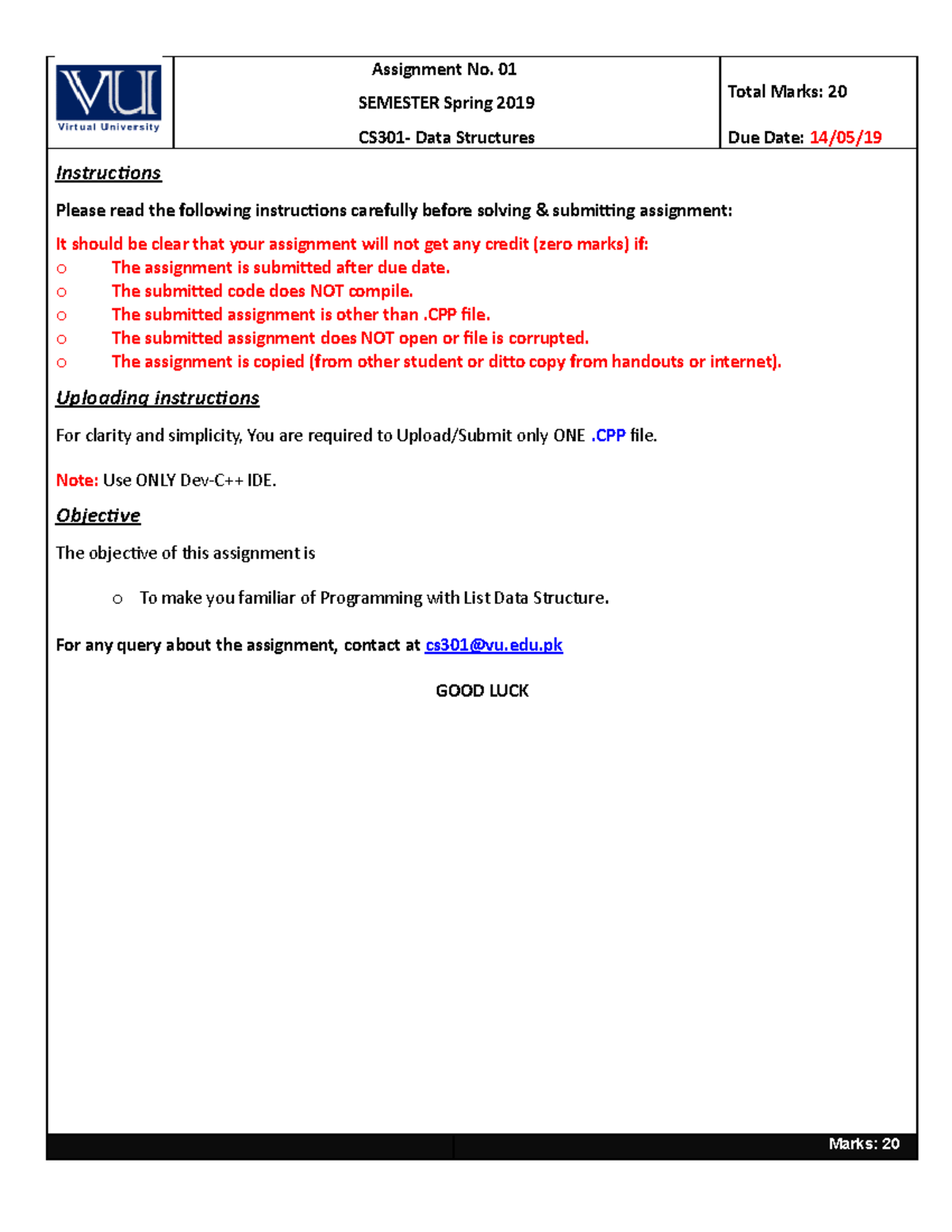 Spring 2019 CS301 1 - Assignment No. 01 SEMESTER Spring 2019 CS301 ...