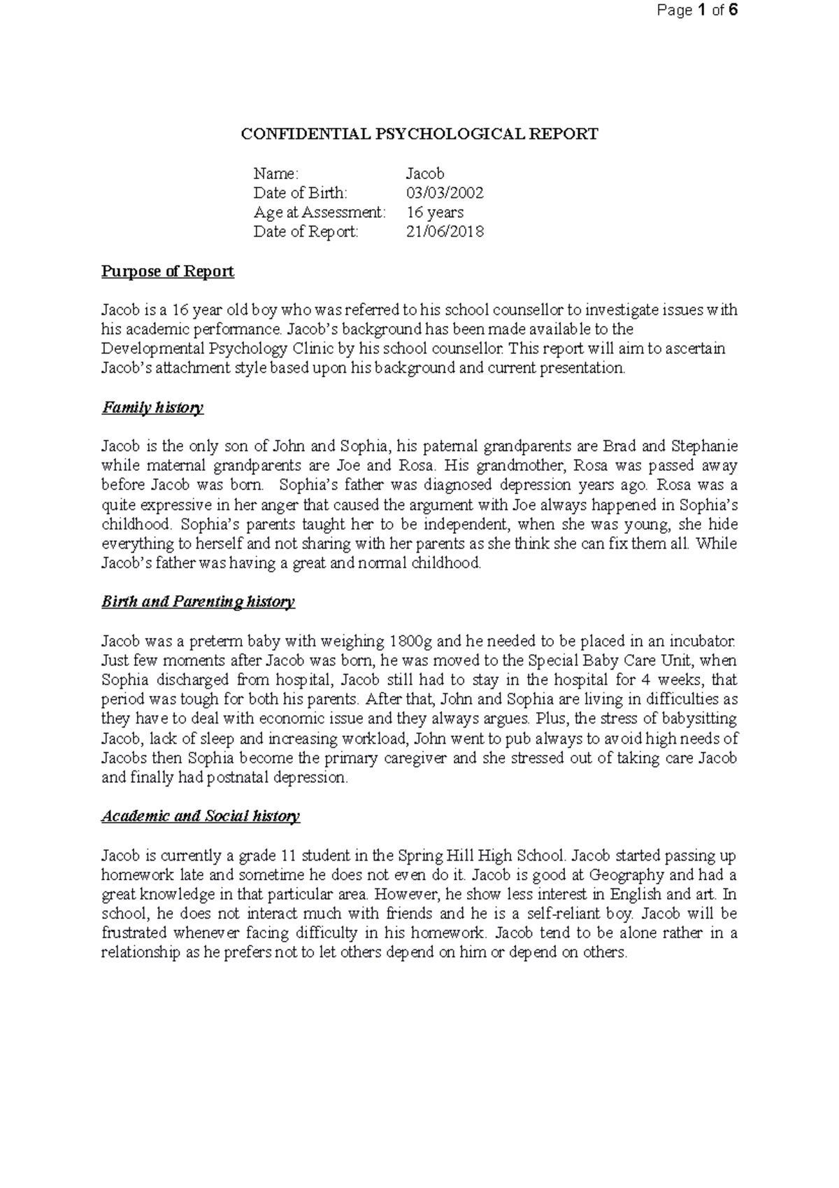 PSY2071 Developmental Report Lee Siang Weng - CONFIDENTIAL ...