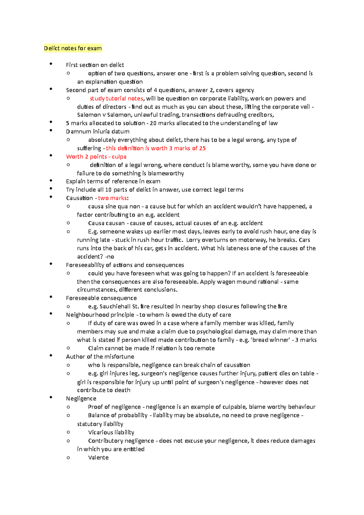 Delict lecture notes - Delict notes for exam First section on delict o ...