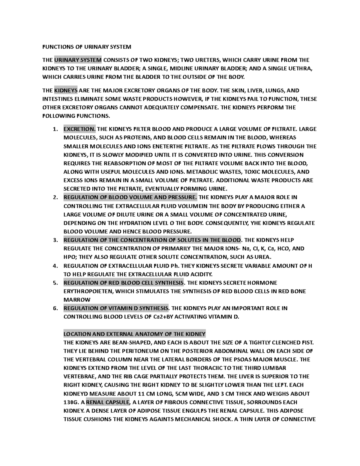 Anaphy Report - urinary system - FUNCTIONS OF URINARY SYSTEM THE ...