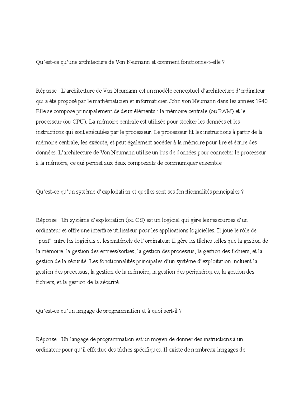 L'informatique 1 - Ce fichier contient un cours sur l'informatique - Qu ...