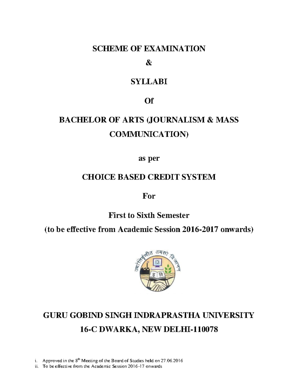 Bajmc Syllabus - i. Approved in the 8th Meeting of the Board of Studies ...
