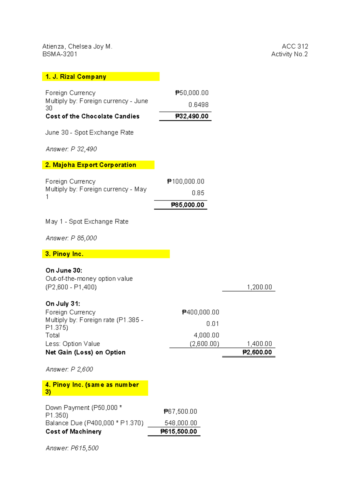 ACC 312 - Activity 2 (Word) - Atienza, Chelsea Joy M. ACC 312 BSMA-3201 Activity No. 1. J. Rizal ...